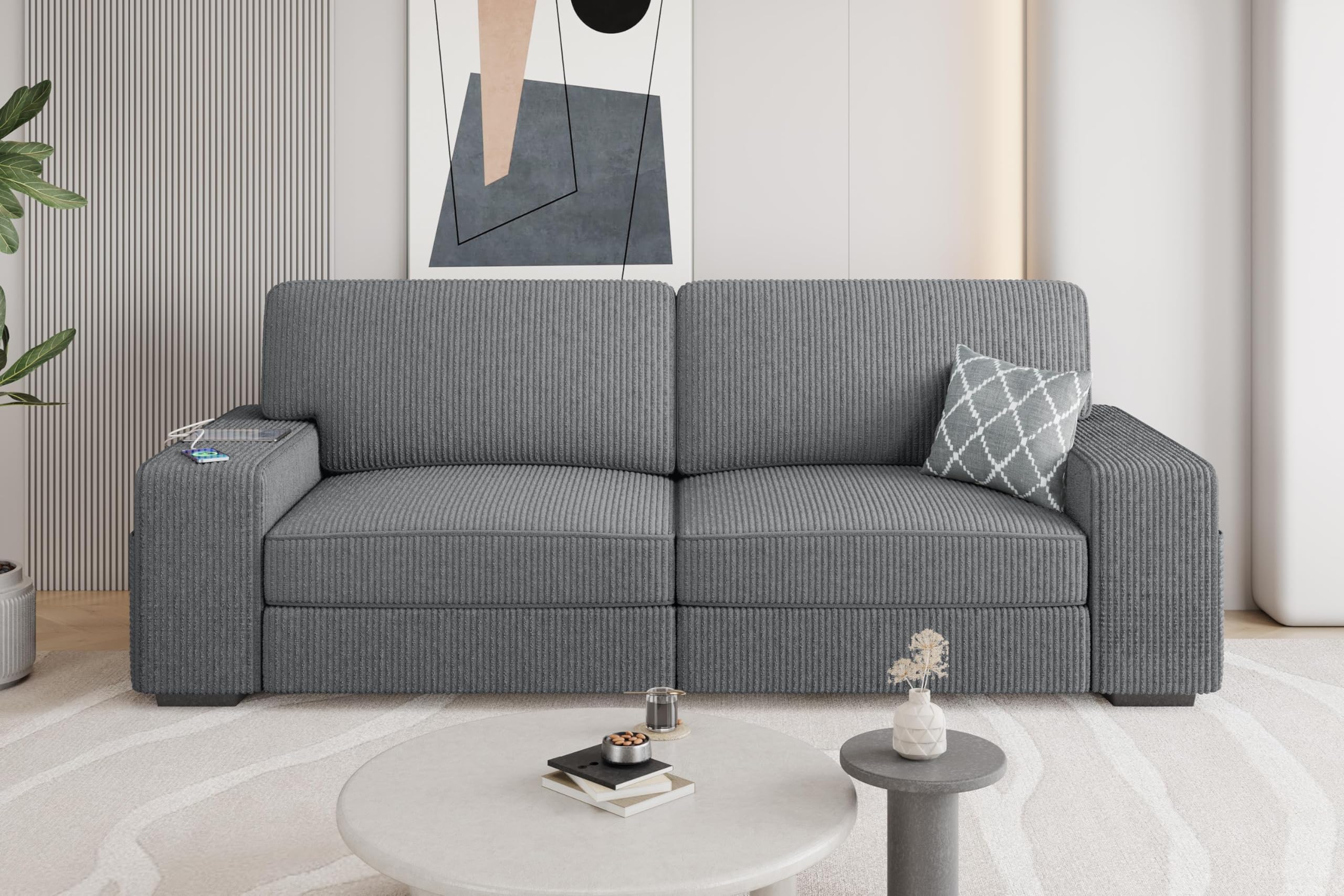 Amazon.com: Yaheetech 83.5" W Modern Sofa Couch Corduroy Fabric Sofa ...