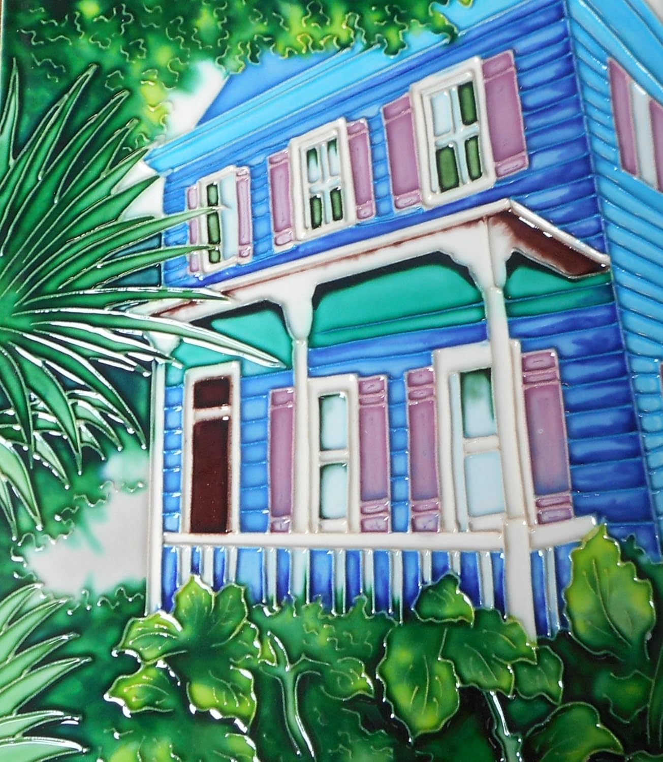 Amazon.com: Tropical House Hand Painted Ceramic Art Tile 8x10 inches ...