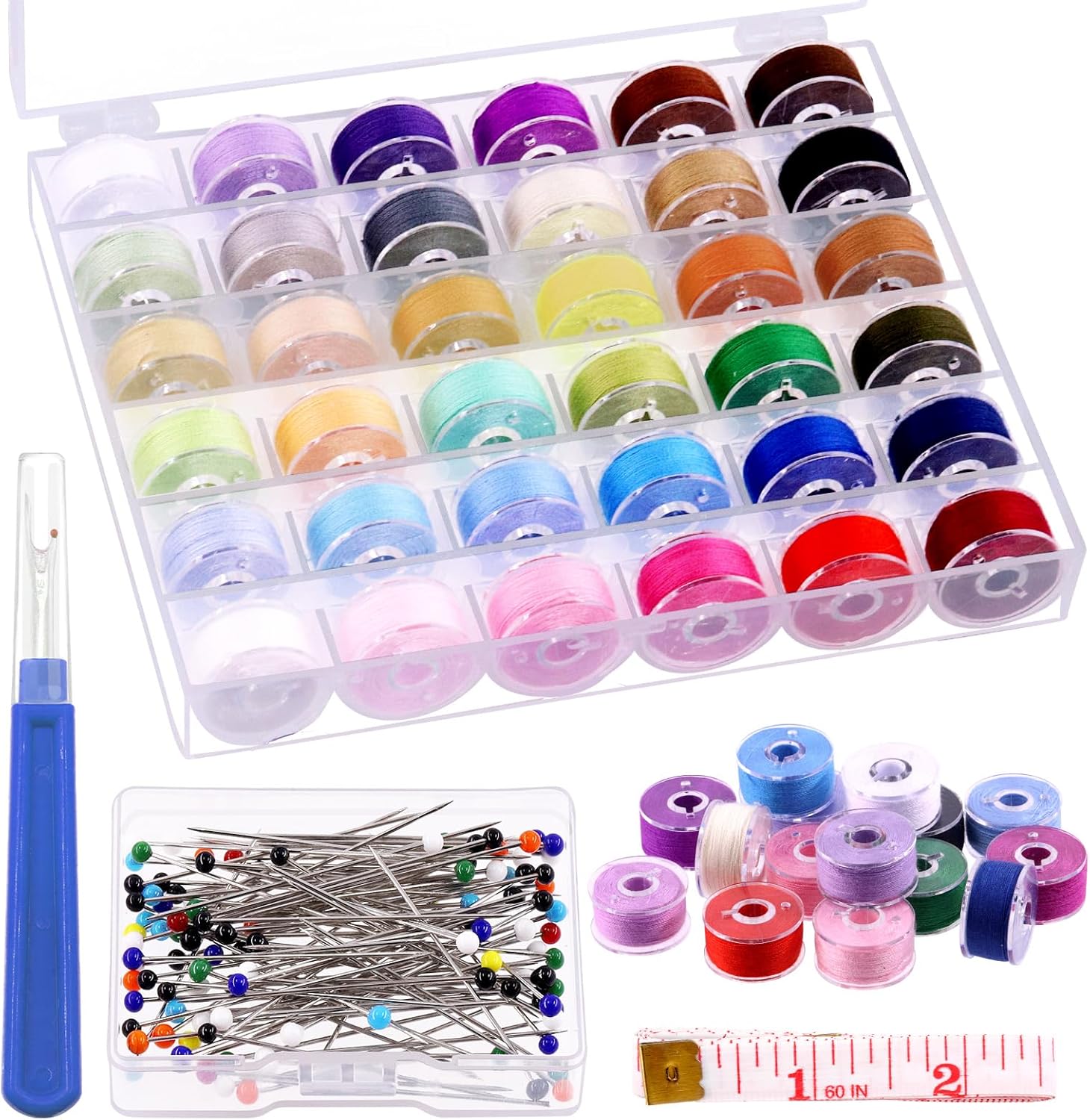 Swpeet 138Pcs 36 Colors Bobbins Sewing Thread Set with Bobbin Box ...