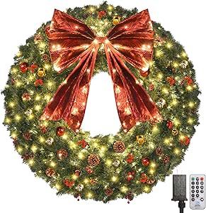 Amazon.com: 48inch Large Christmas Wreath - Outdoor Christmas Wreath with 300 Lights and Timer ...