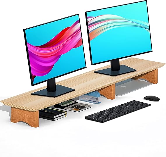Amazon.com: Aothia Large Dual Monitor Stand Riser, Solid Wood Desk ...