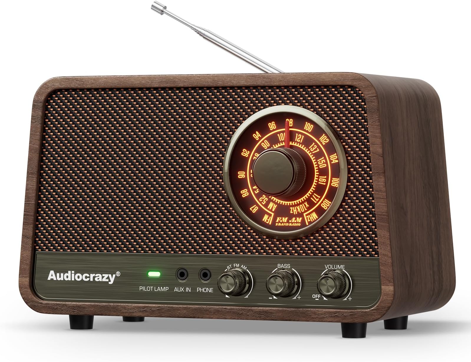 Amazon.com: Audiocrazy AM FM Radio, Vintage Wooden Finish Radio Plug in ...