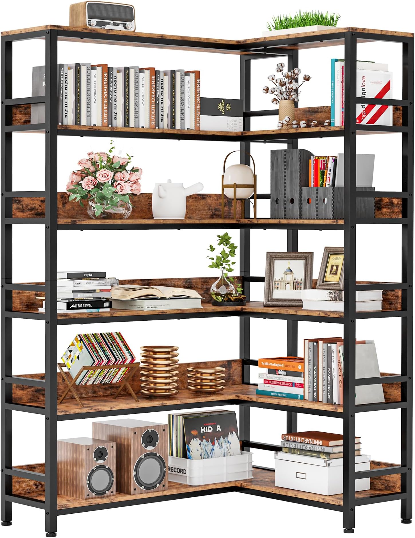 Amazon.com: GAOMON L-Shaped Corner Bookshelf with 6 Tier, Tall Corner ...