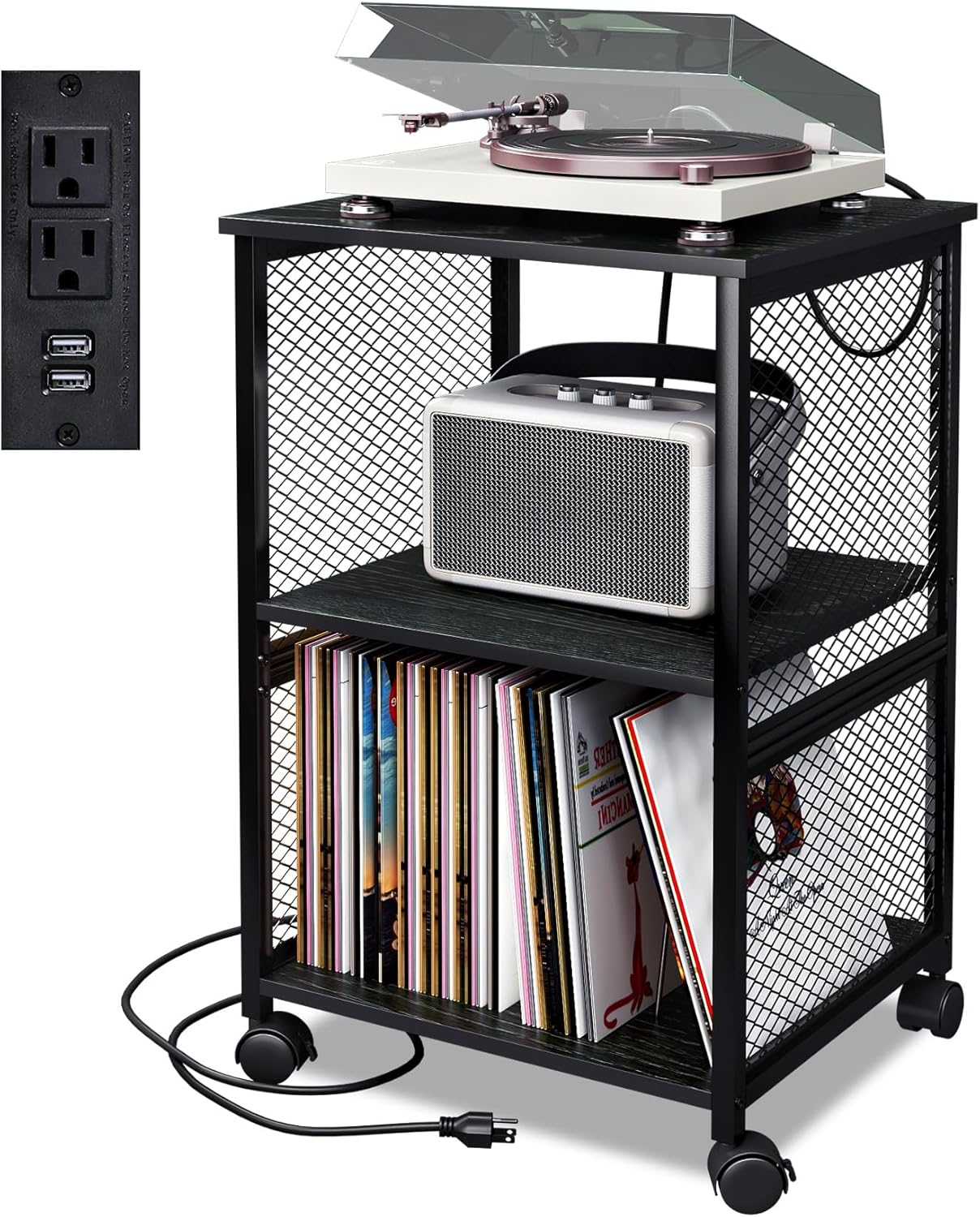 Amazon.com: TC-HOMENY Vinyl Record Storage Table, 3-Tier Record Player ...