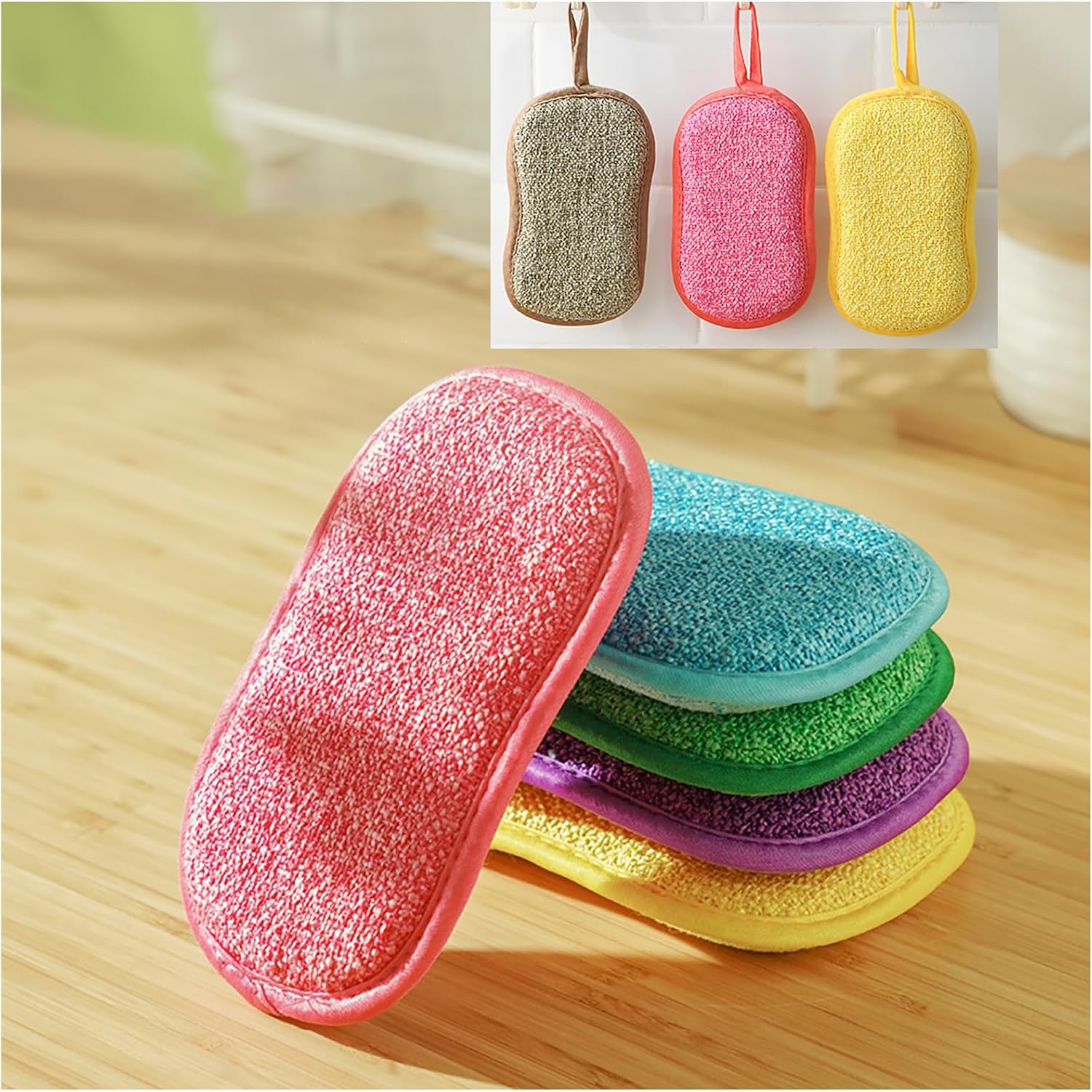 5 Pack Dish Sponges, Microfiber Scrub Sponges for Kitchen,Heavy Duty ...