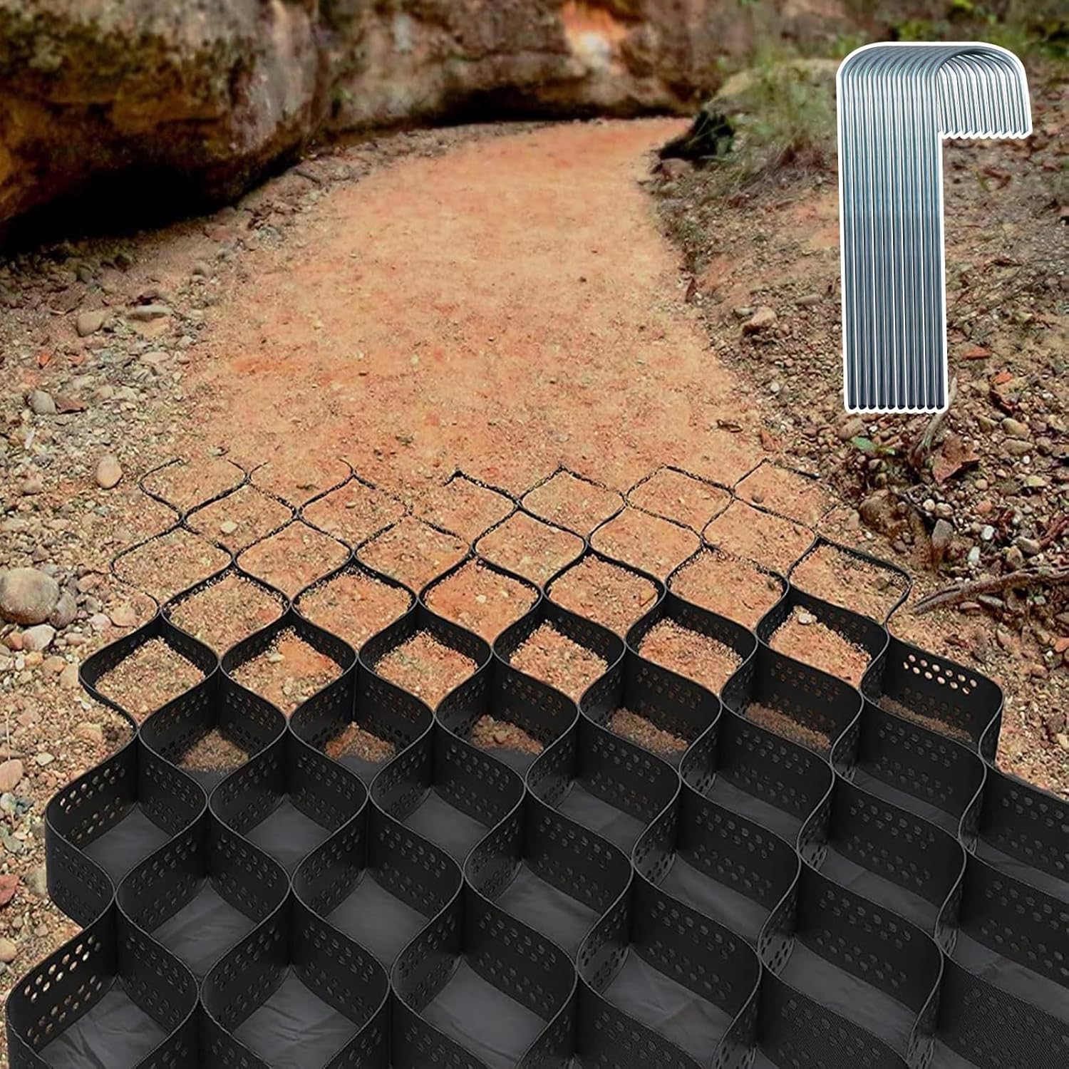 Amazon.com : Geo Grid Gravel Retainer 8x25 ft / 96x300 in, Black 4in ...