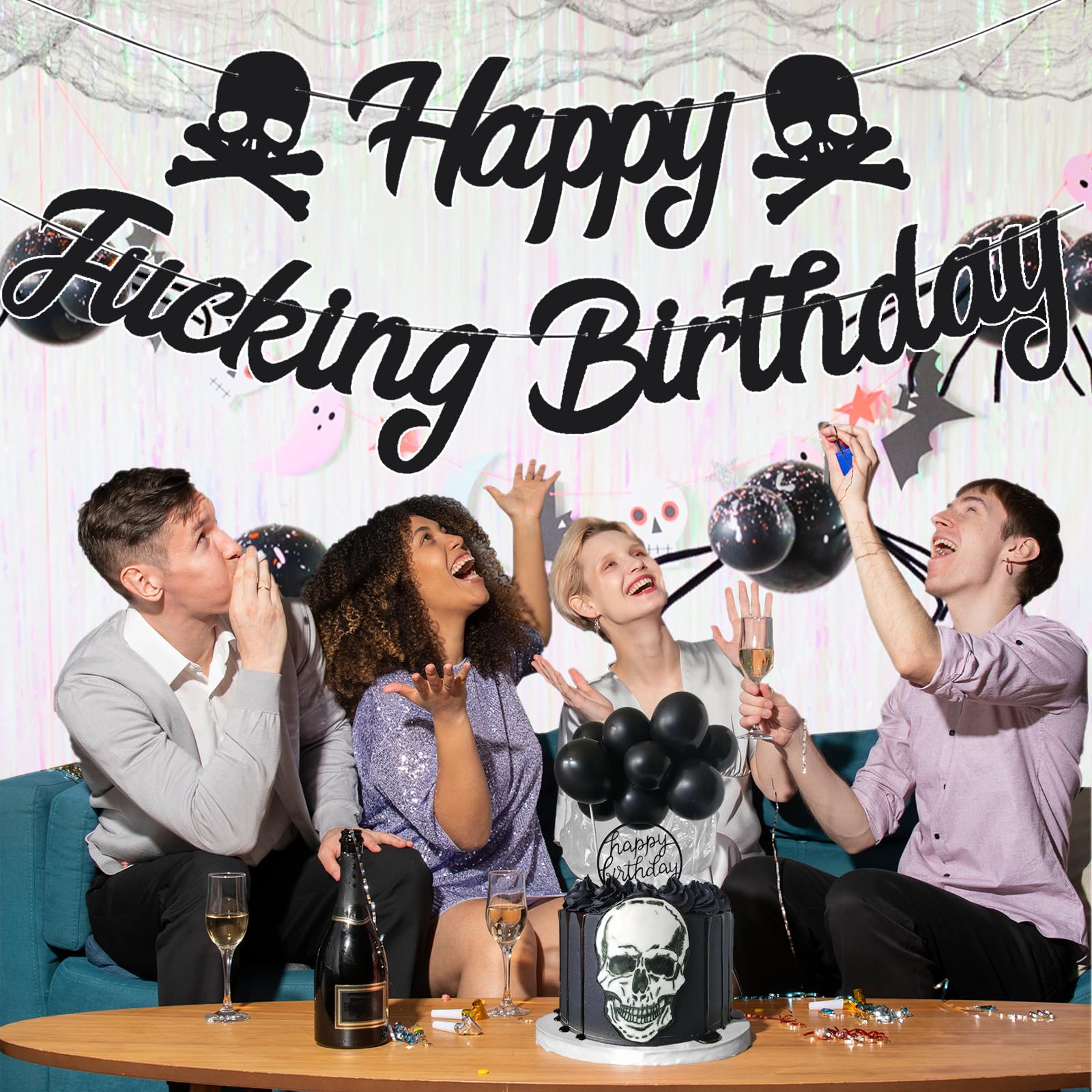 Snapklik.com : Gothic Happy Birthday Banner Decorations Funny Black ...