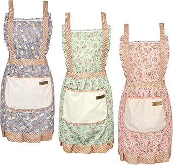 Invalidism 3 Pack Kitchen Aprons for Women, Floral Aprons Chef Bakers ...