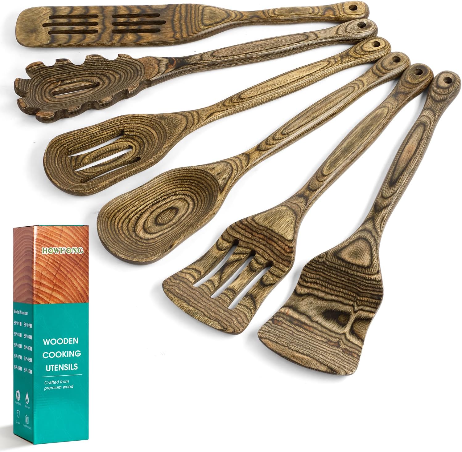 Amazon.com: Wooden Kitchen Utensils Set - 6 Piece Non-Stick Bamboo ...