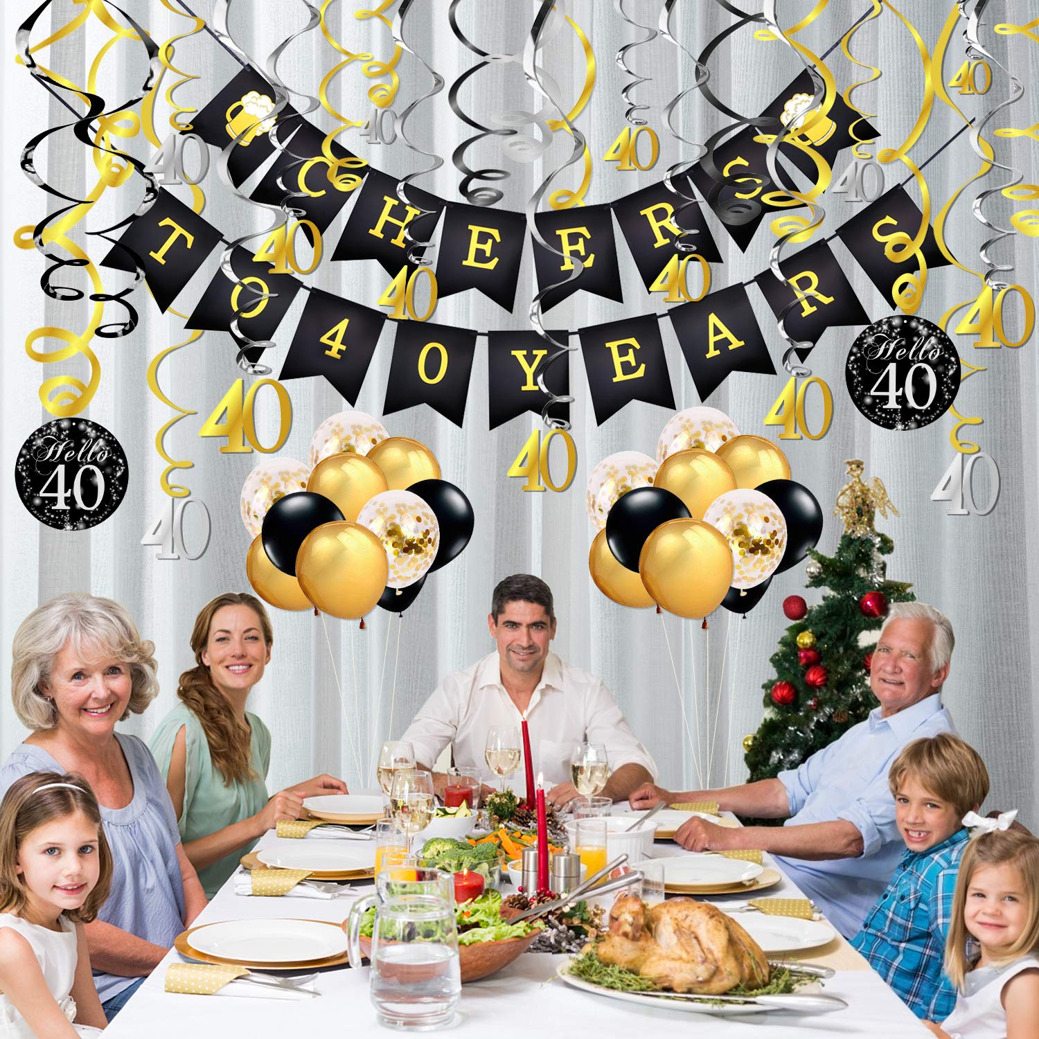 Qpout 40th Birthday Decorations Kit, Cheers to 40 Years Banner|Birthday ...