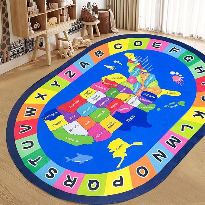 Amazon.com: USTIDE Large Oval Kids Rug 6x9 Ft,USA Map Area Rugs ABC ...