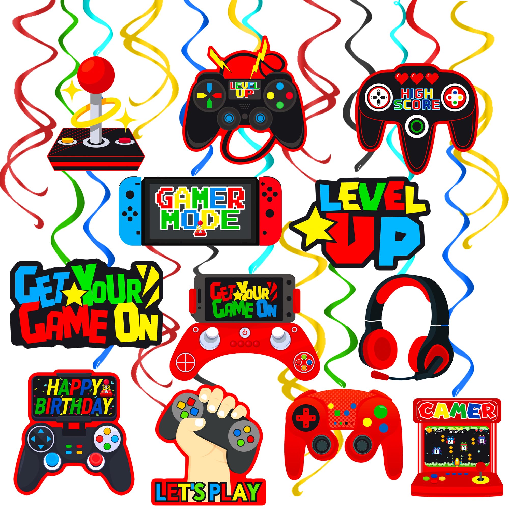 Amazon.com: umoni Video Game Birthday Hanging Swirls Red Video Game ...