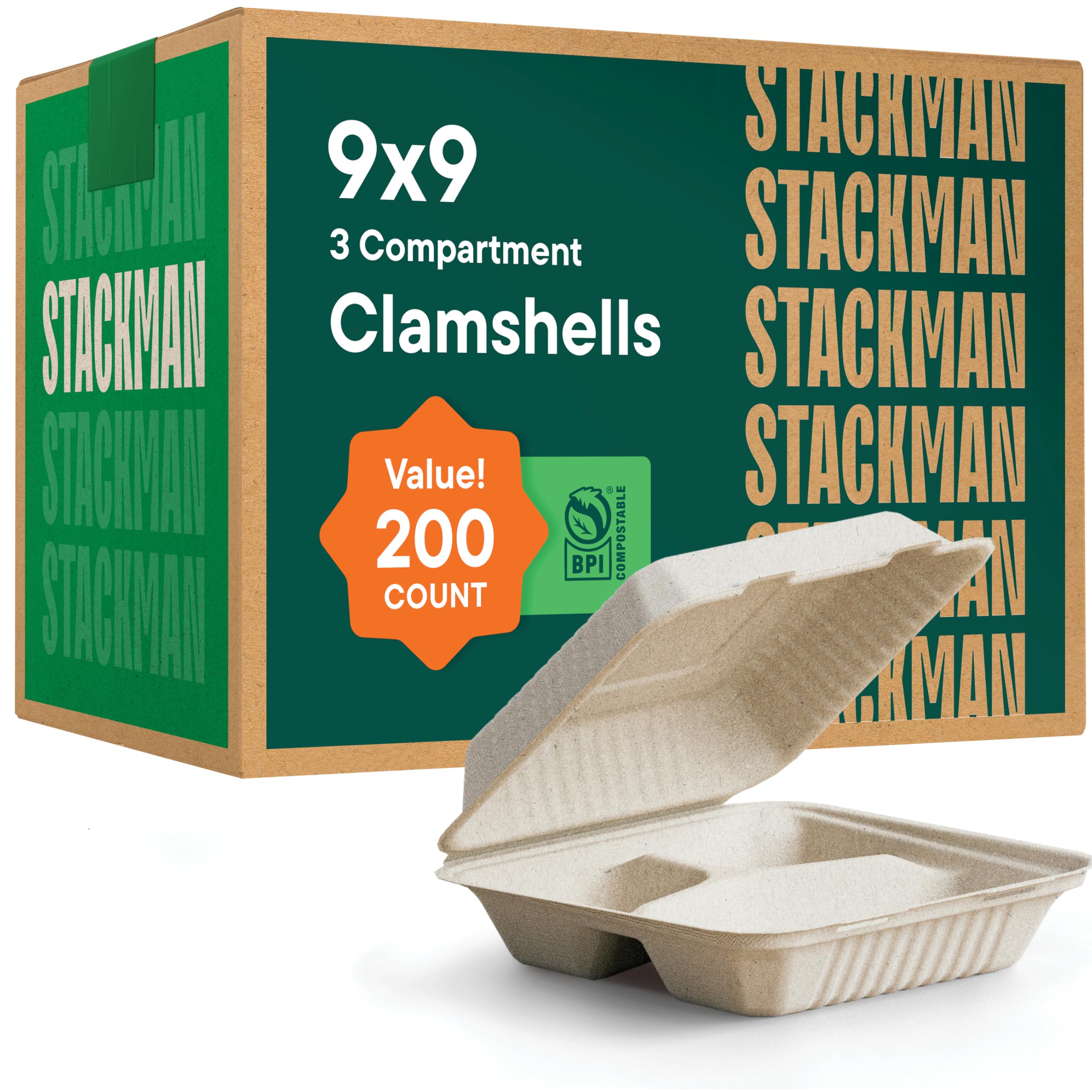 Snapklik.com : Bulk - 200-Count 100% Compostable To Go Containers 9x9 ...