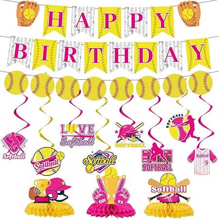 Amazon.com: Refavor Softball Birthday Party Decorations - Themed Happy ...