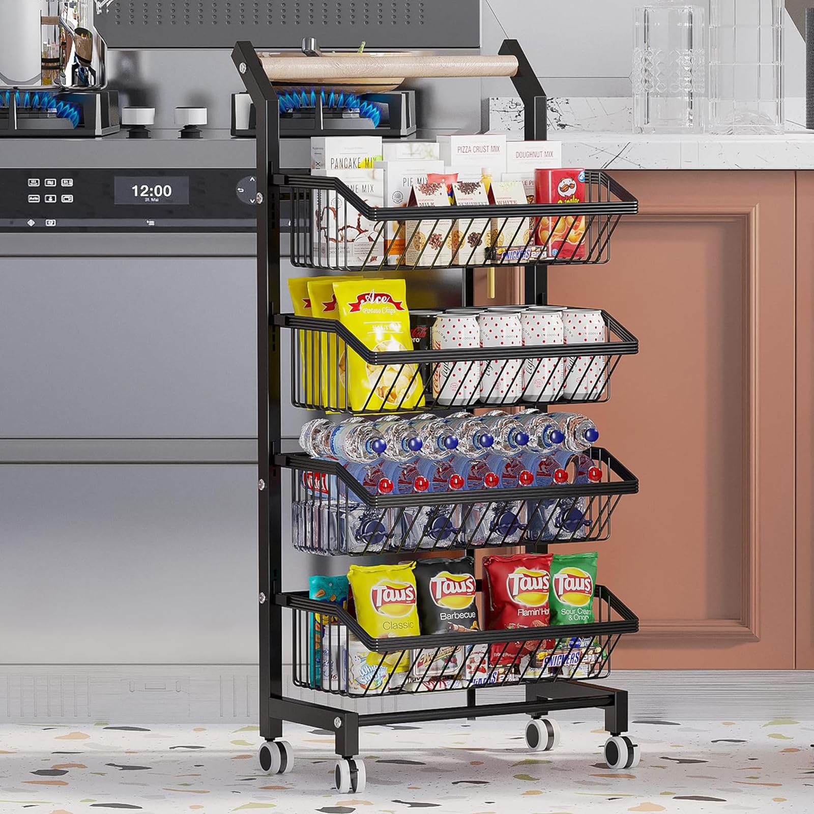 4 Tier Kitchen Trolley On Wheels Vegetable Rack Storage Trolley Solid ...