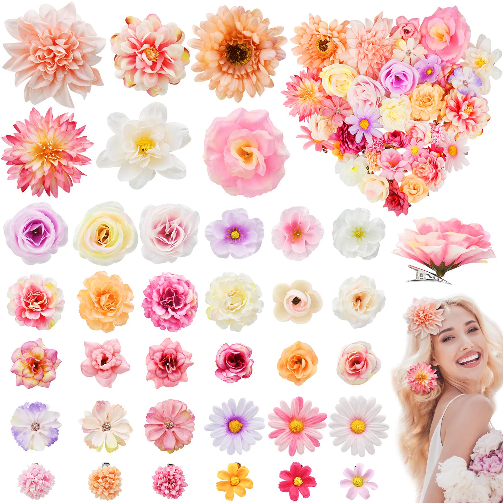Amazon.com : 36 Pack Flower Hair Clips Rose Hair Accessories for Women ...