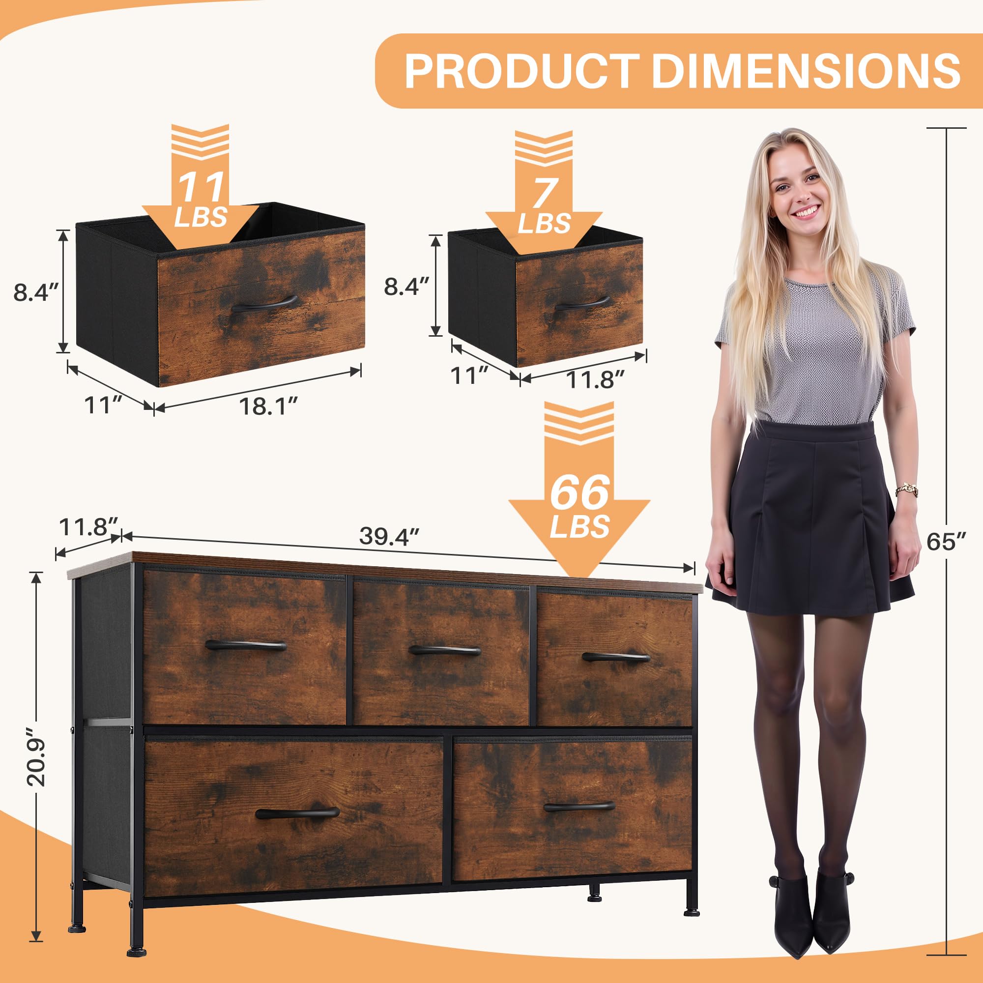 Snapklik.com : Dresser For Bedroom 5-Drawer, Anti-Tip Wide Fabric ...
