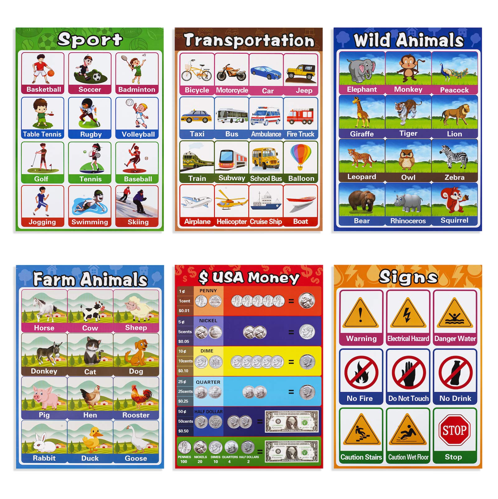 Large Educational Preschool Posters for Kids Toddlers, Laminated Early ...