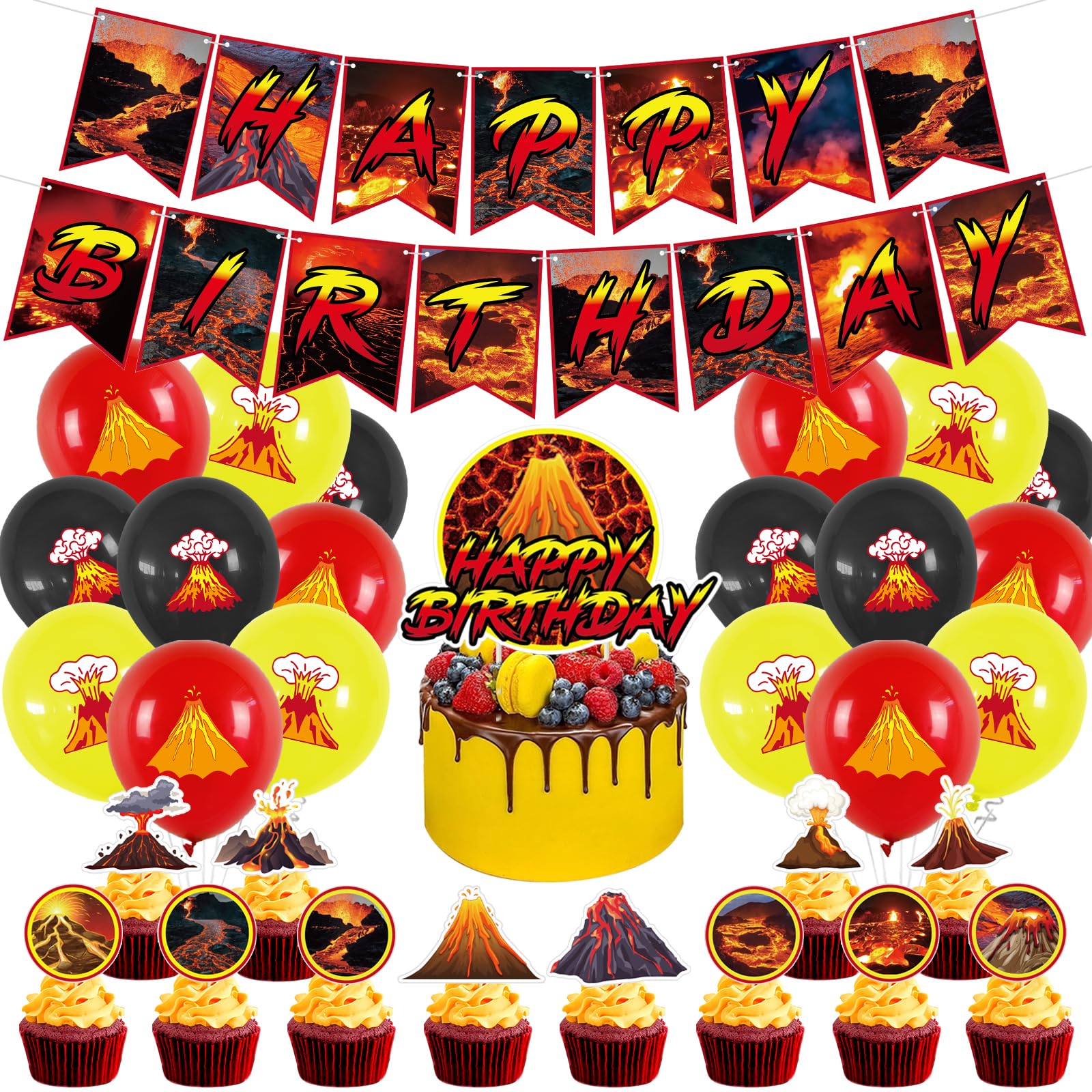Amazon.com: BXGH Lava Volcano Party Decoration, Including Banner ...