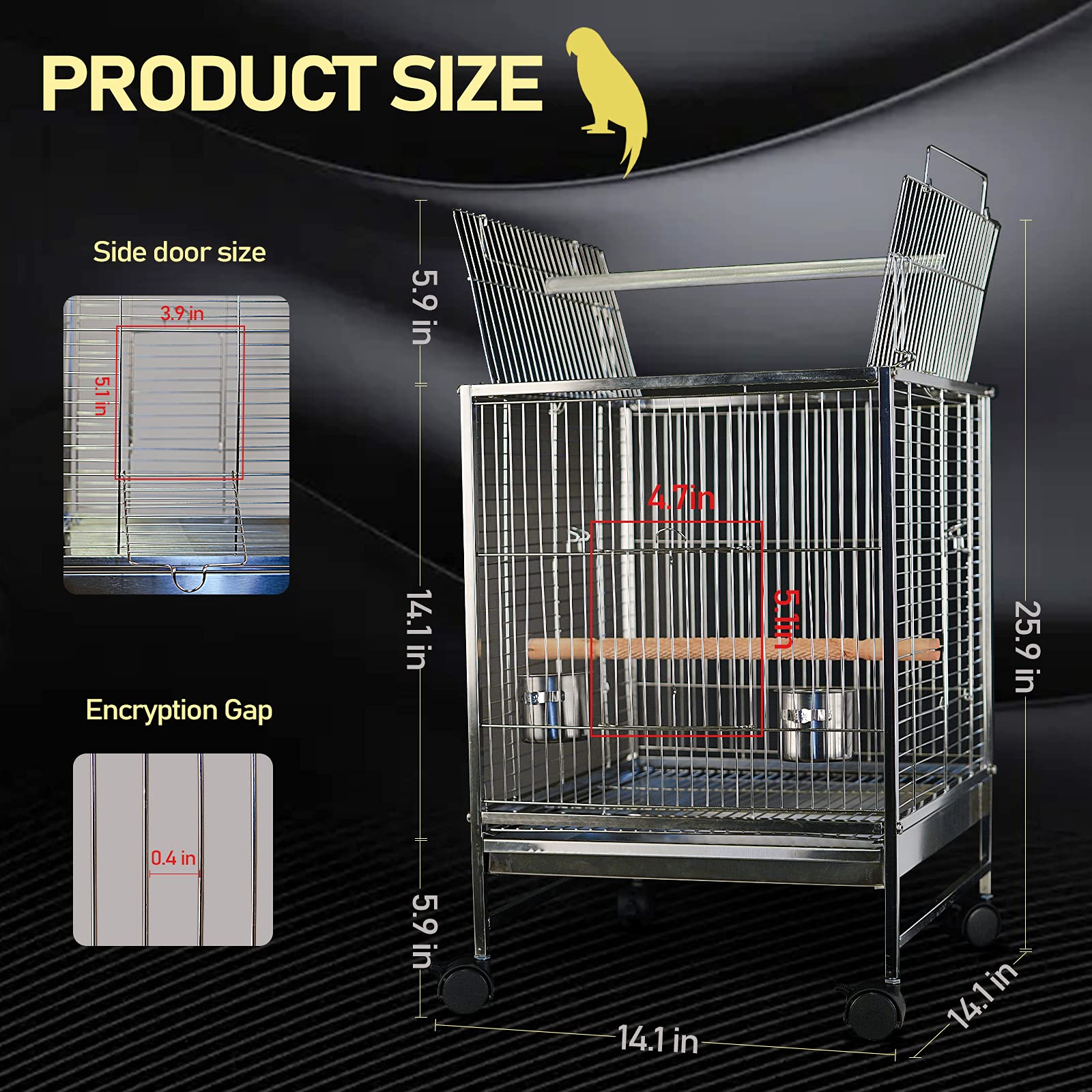 Buy Lilithye Stainless Steel Small Bird Cage Open Top Standing Conure ...