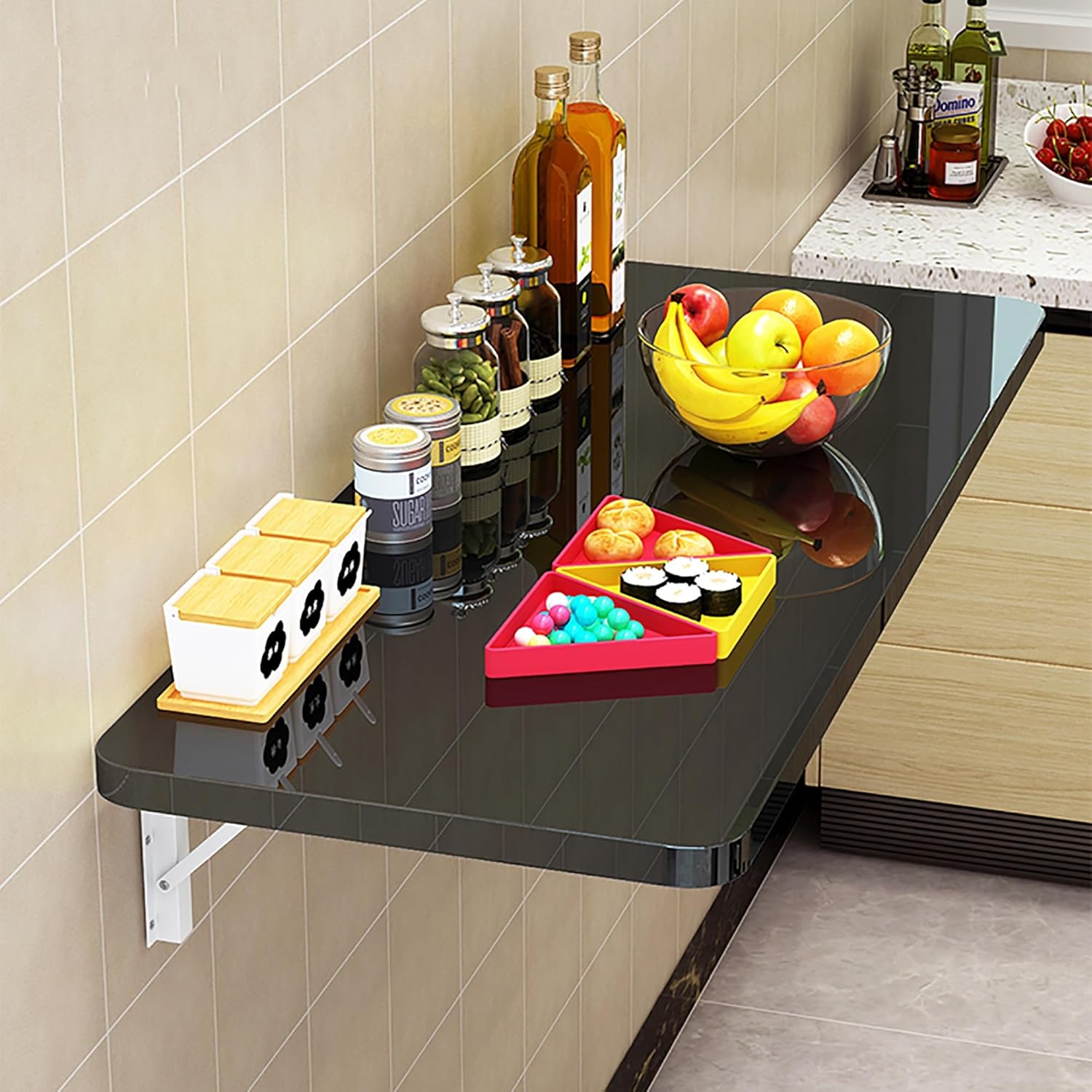 Amazon.com: Folding Wall Mounted Table, Wooden Wall Kitchen Table ...