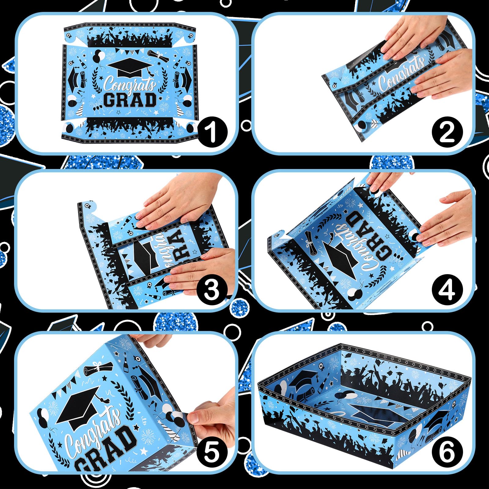 Snapklik.com : 36 Pcs 2025 Black And Blue Graduation Paper Food Trays 5 ...