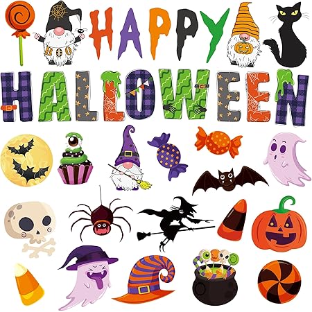 Amazon.com: Lucleag 70PCS Happy Halloween Cutouts for Bulletin Board ...