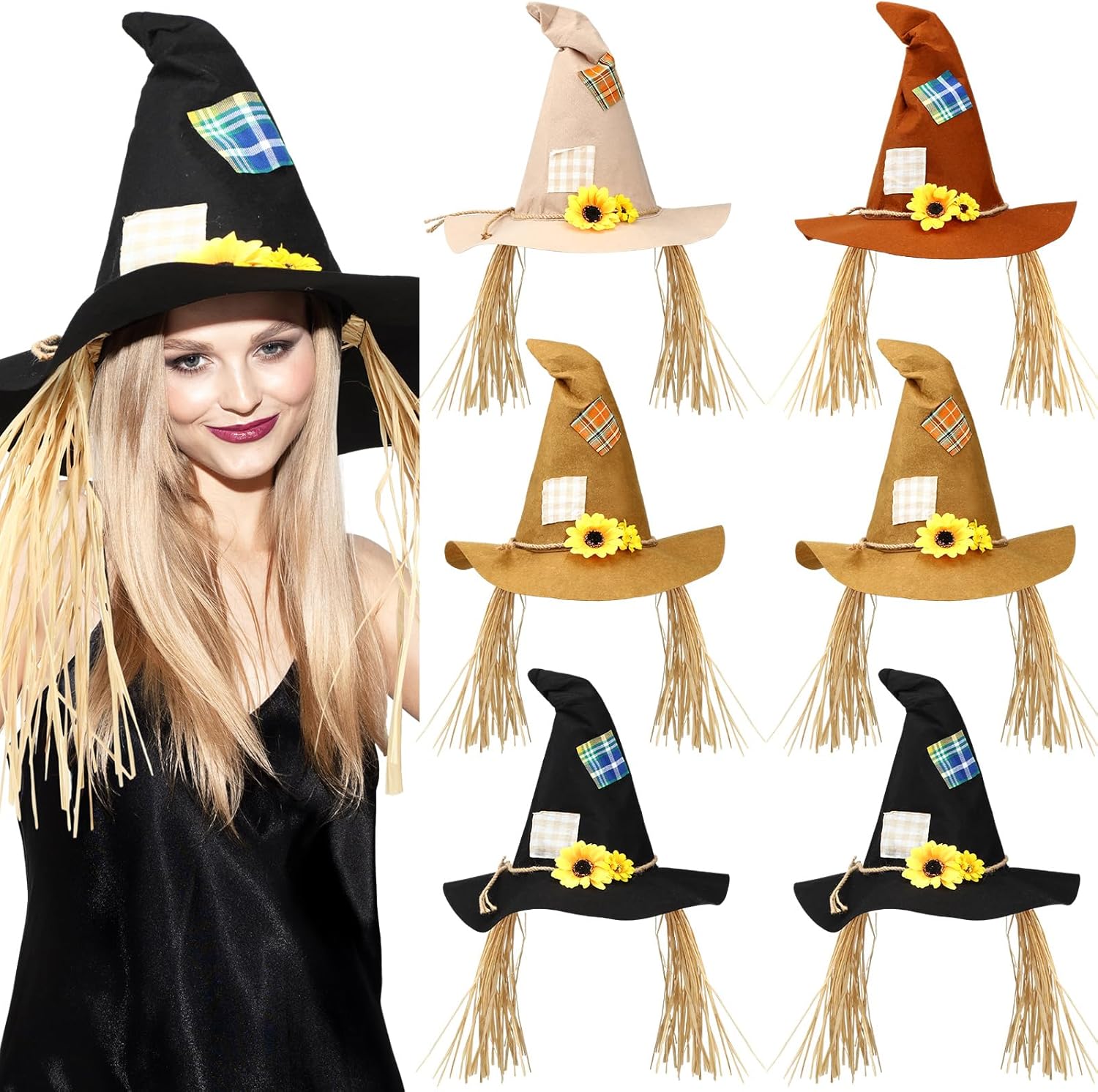 Amazon.com: ramede 6 Pcs Halloween Scarecrow Hat Felt Witch Sunflower ...