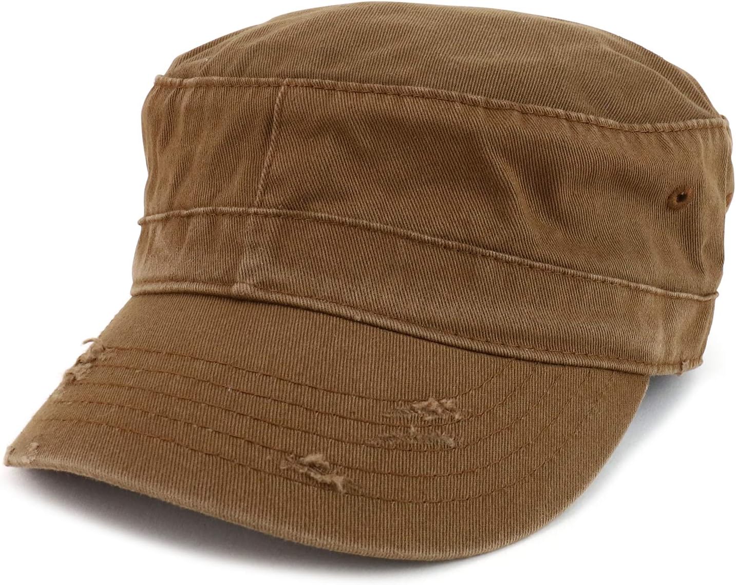 Armycrew Enzyme Washed Frayed Cotton Twill Flat Top Army Cap - Brown at ...