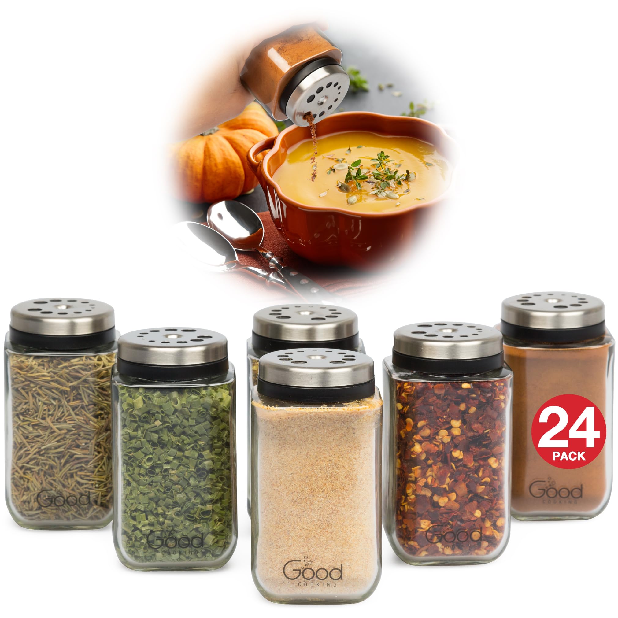 Amazon.com: Adjustable Glass Spice Jars (Set of 24) with 6 Pouring ...