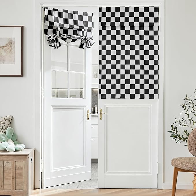 Amazon.com: Ohocut Black and White Checkered French Door Curtain ...