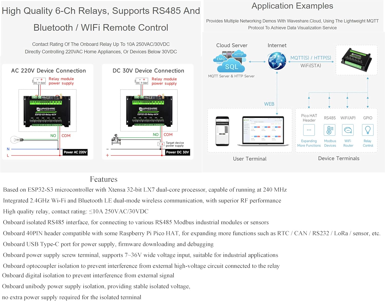 Waveshare Industrial 6-Channel ESP32-S3 WiFi Relay Philippines | Ubuy