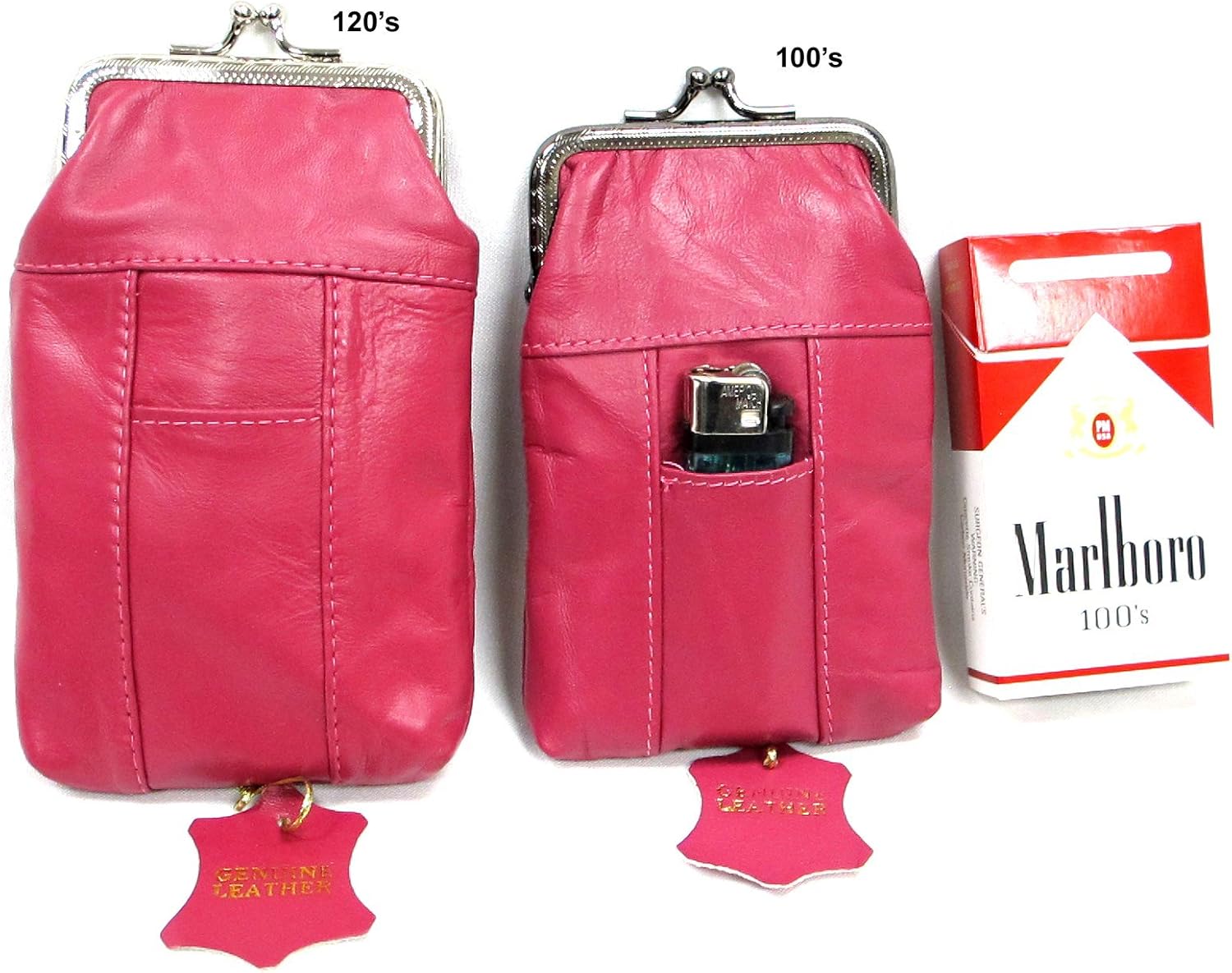 Amazon.com: Two Piece Kiss-Lock Hot Pink Genuine Soft Leather Cigarette ...