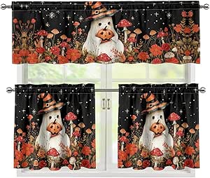 Amazon.com: CREAMIC Ghost Kitchen Curtains and Valances Set of 3 ...