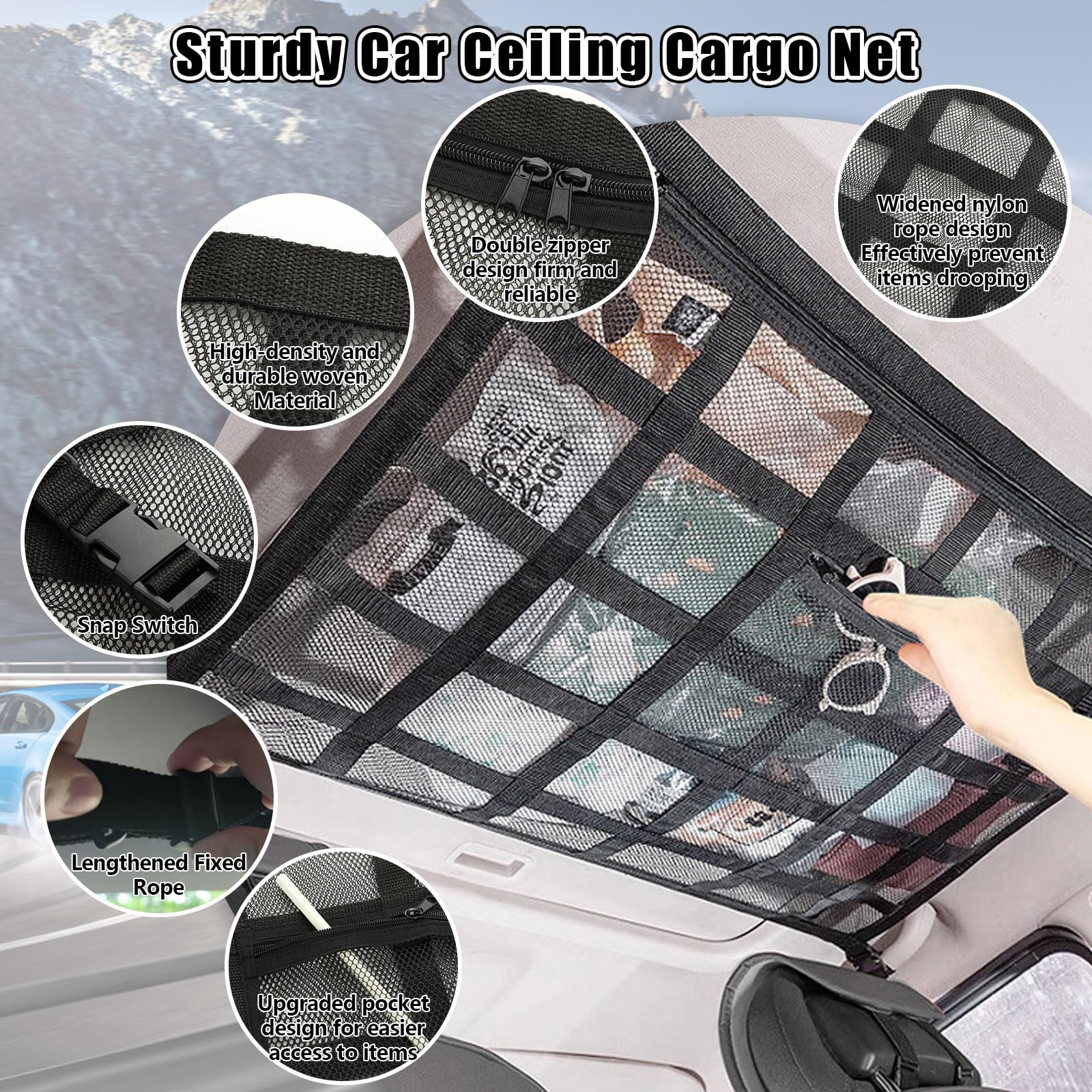 Snapklik.com : 2 Pcs Car Ceiling Cargo Net Pocket Storage Net, 315"x216 ...