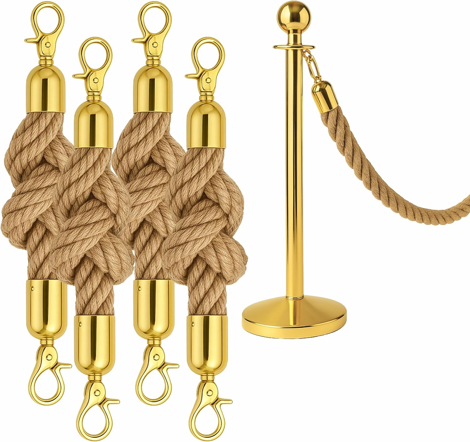 4PCS Braided Hemp Rope 5FT – Rope Twisted Barrier Cord with Gold Hooks ...