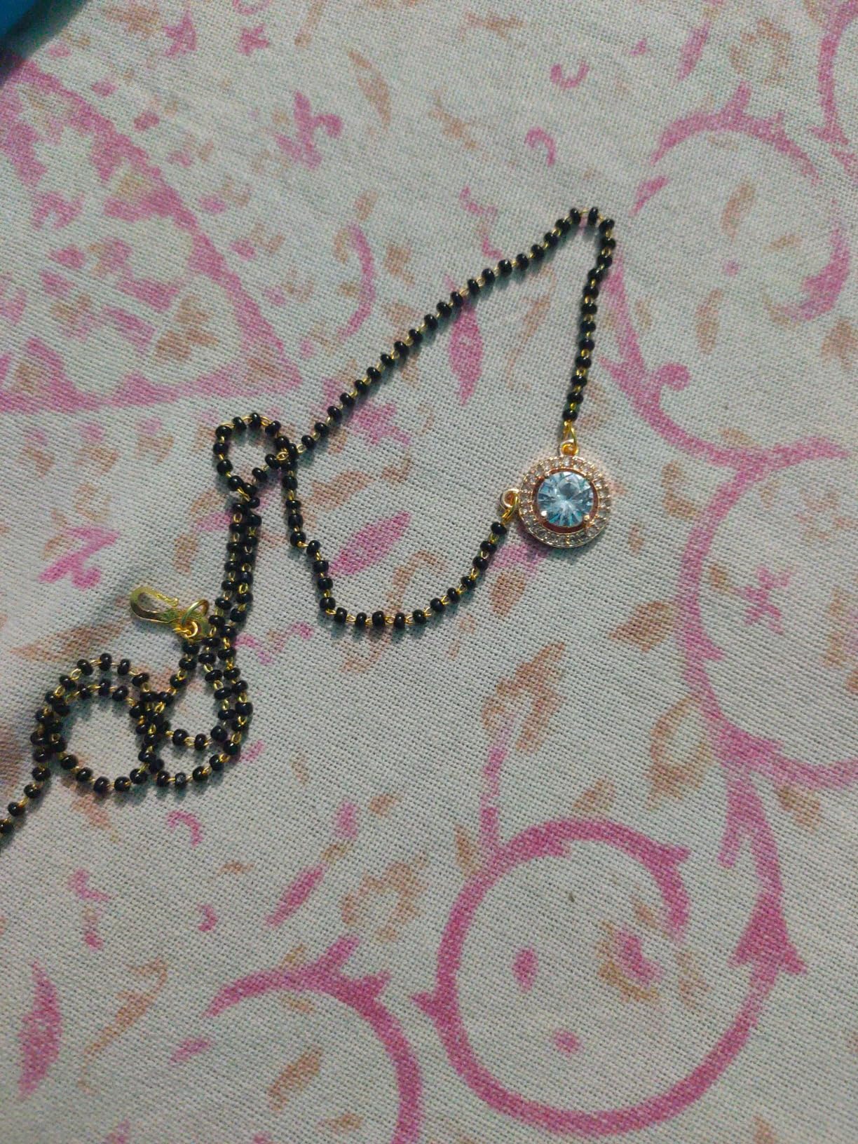 White Stylish one Stone Pendant Necklace Black Beads Mangalsutra For ...