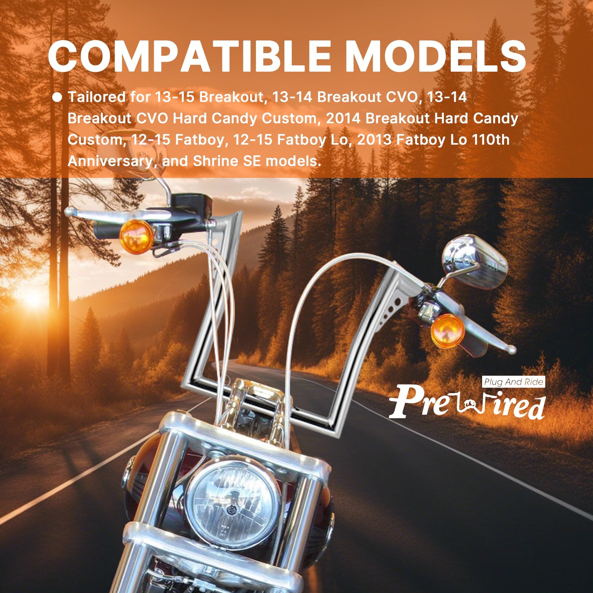 Snapklik.com : Prewired 14 Inch Bat-wing Ape Hangers Fat Boy Handlebars ...