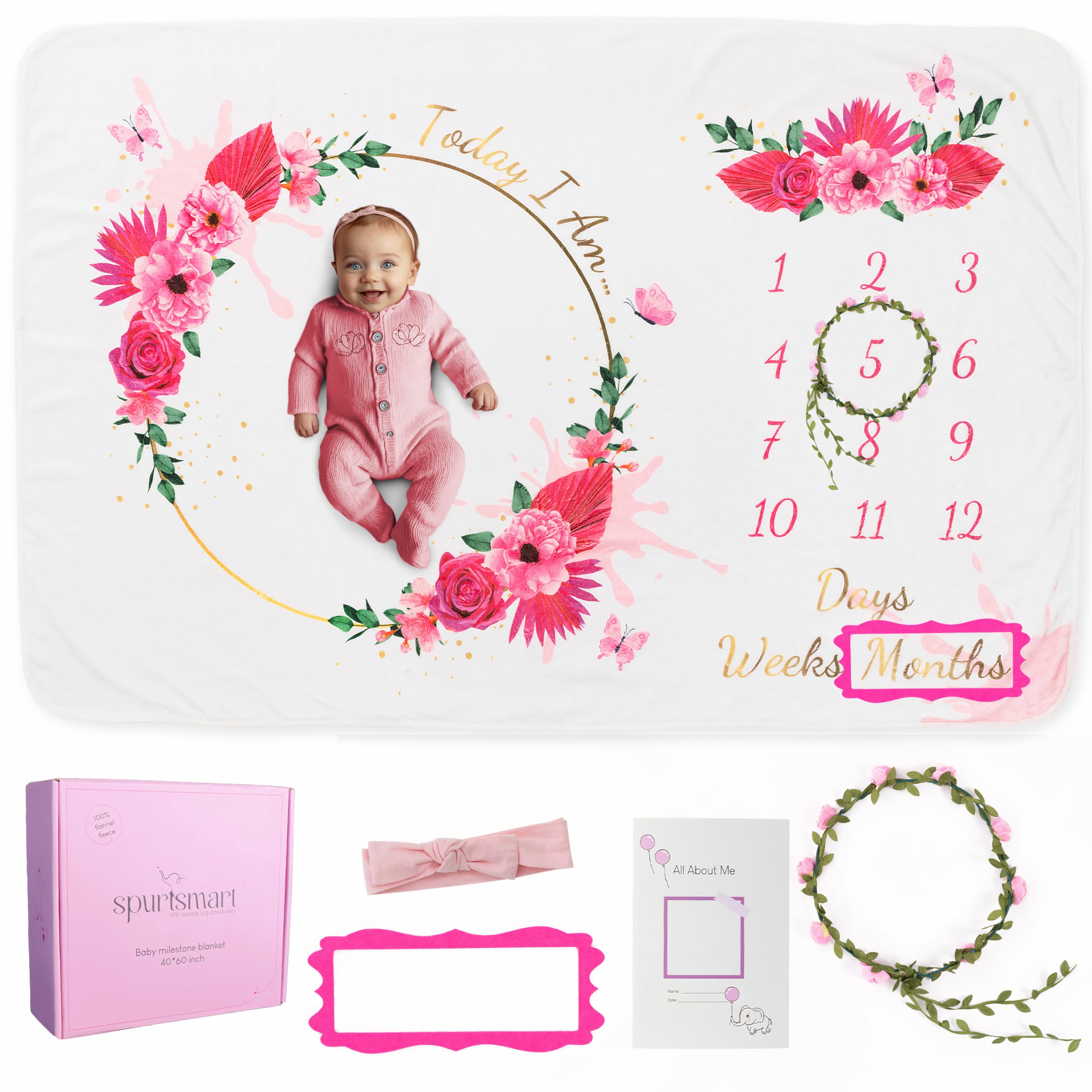 Amazon.com: Spurtsmart Baby Girl Milestone Blanket, Baby Monthly ...