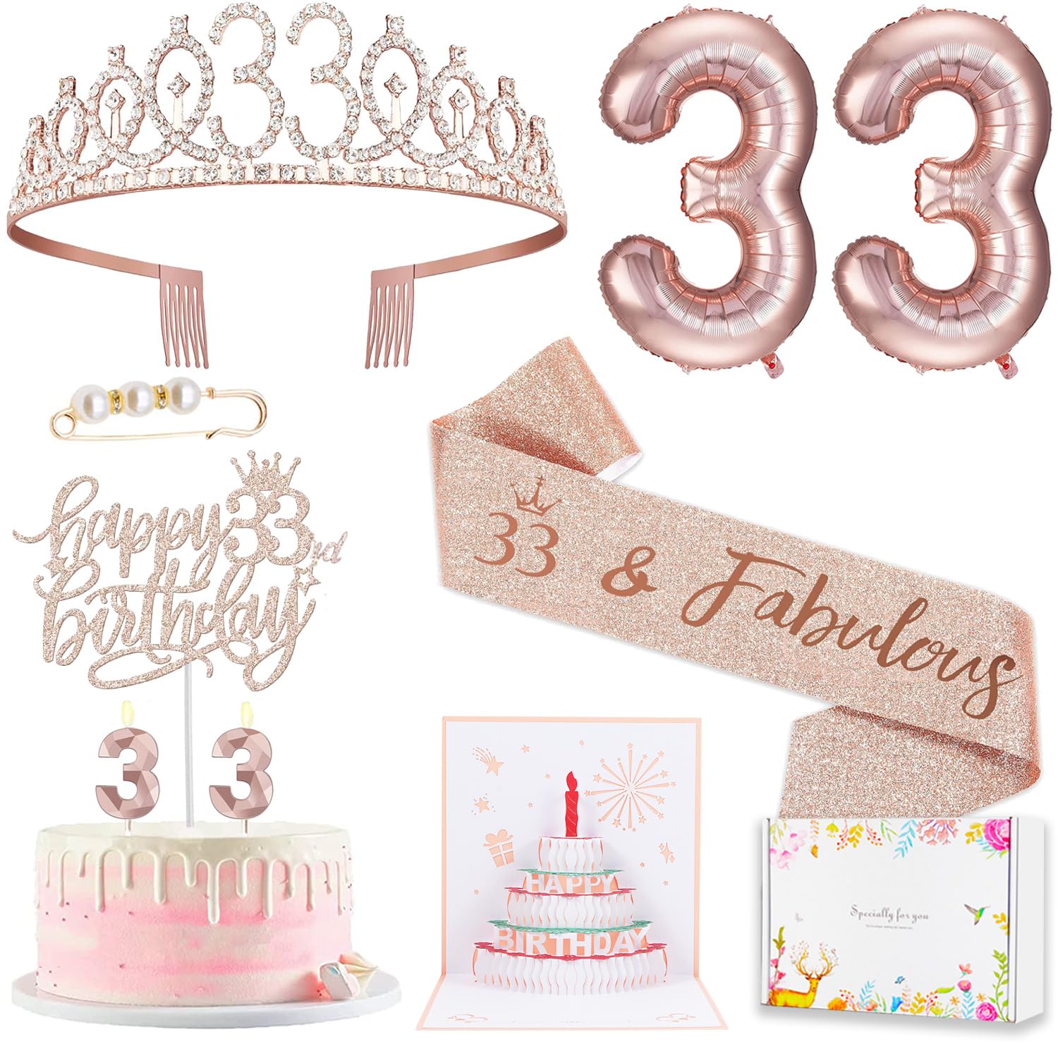 Amazon.com: 33rd Birthday Decorations for Her Women, Including 33 year ...