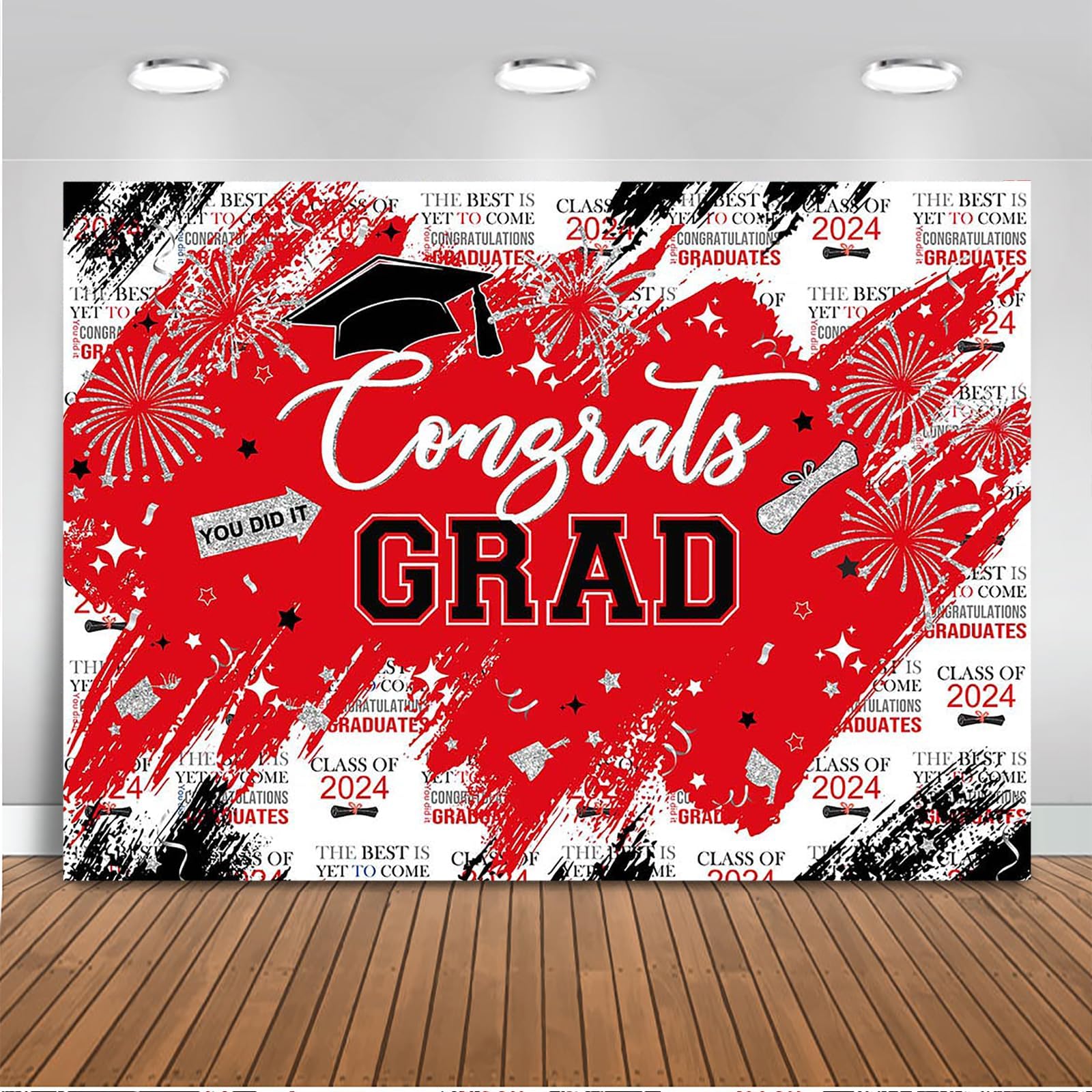 Amazon.com : Mocsicka Graduation Backdrop Congrats Grad Red Graduate ...