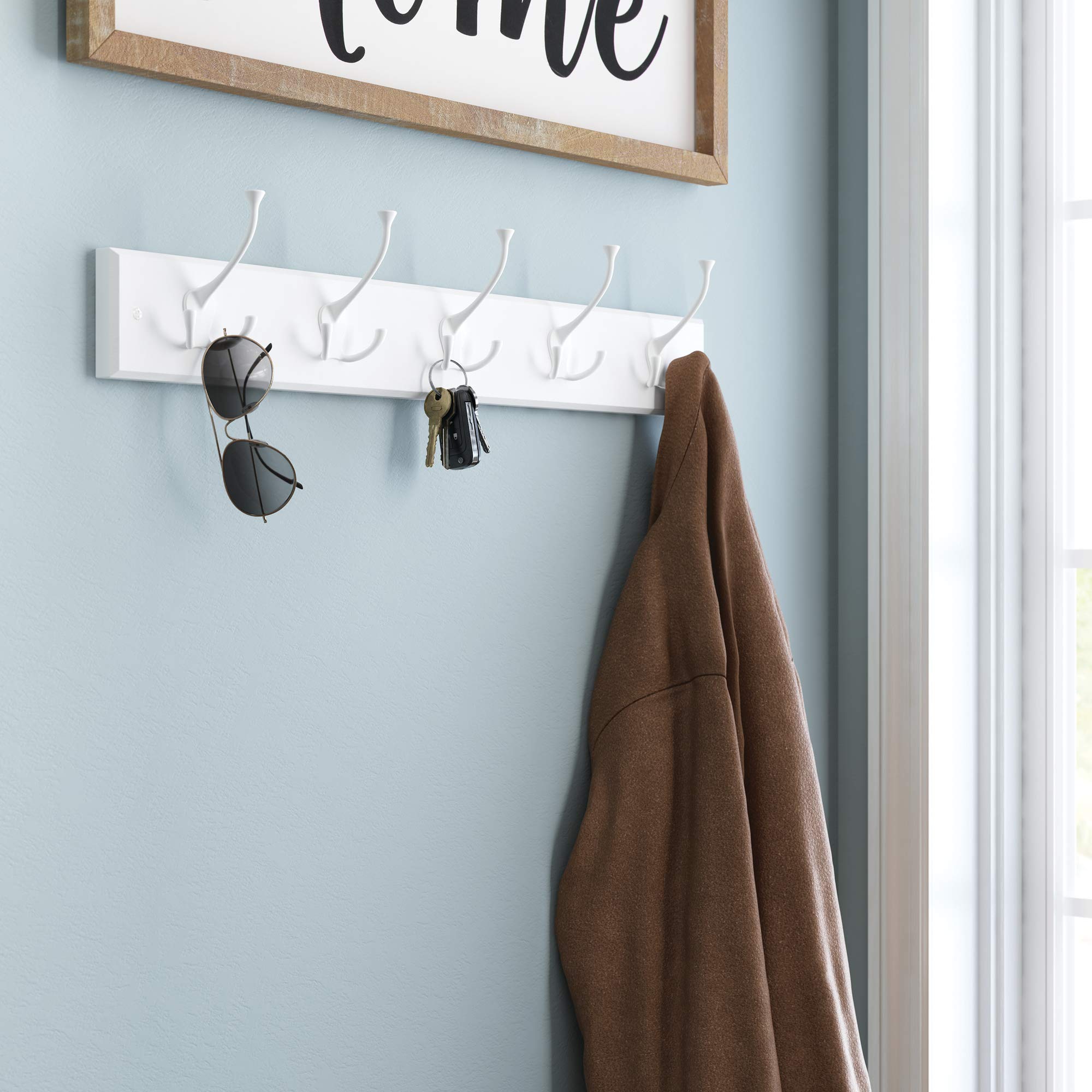 Wall Hook Rail-Mounted Hanging Rack With Hooks-Entryway, Hallway, Or ...