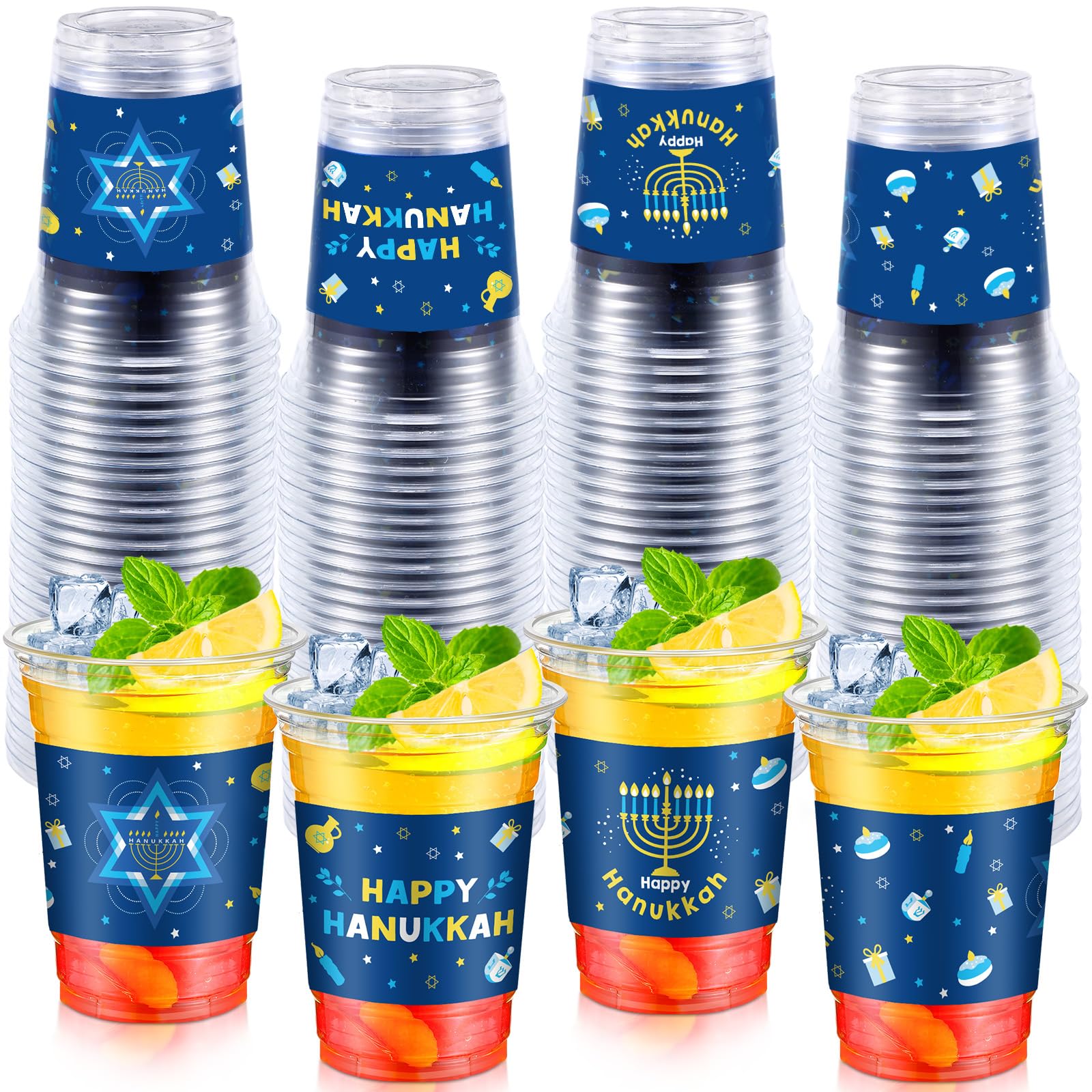 Amazon.com: FoldTier 50 Pcs Hanukkah Cups 12 oz Happy Hanukkah Plastic ...