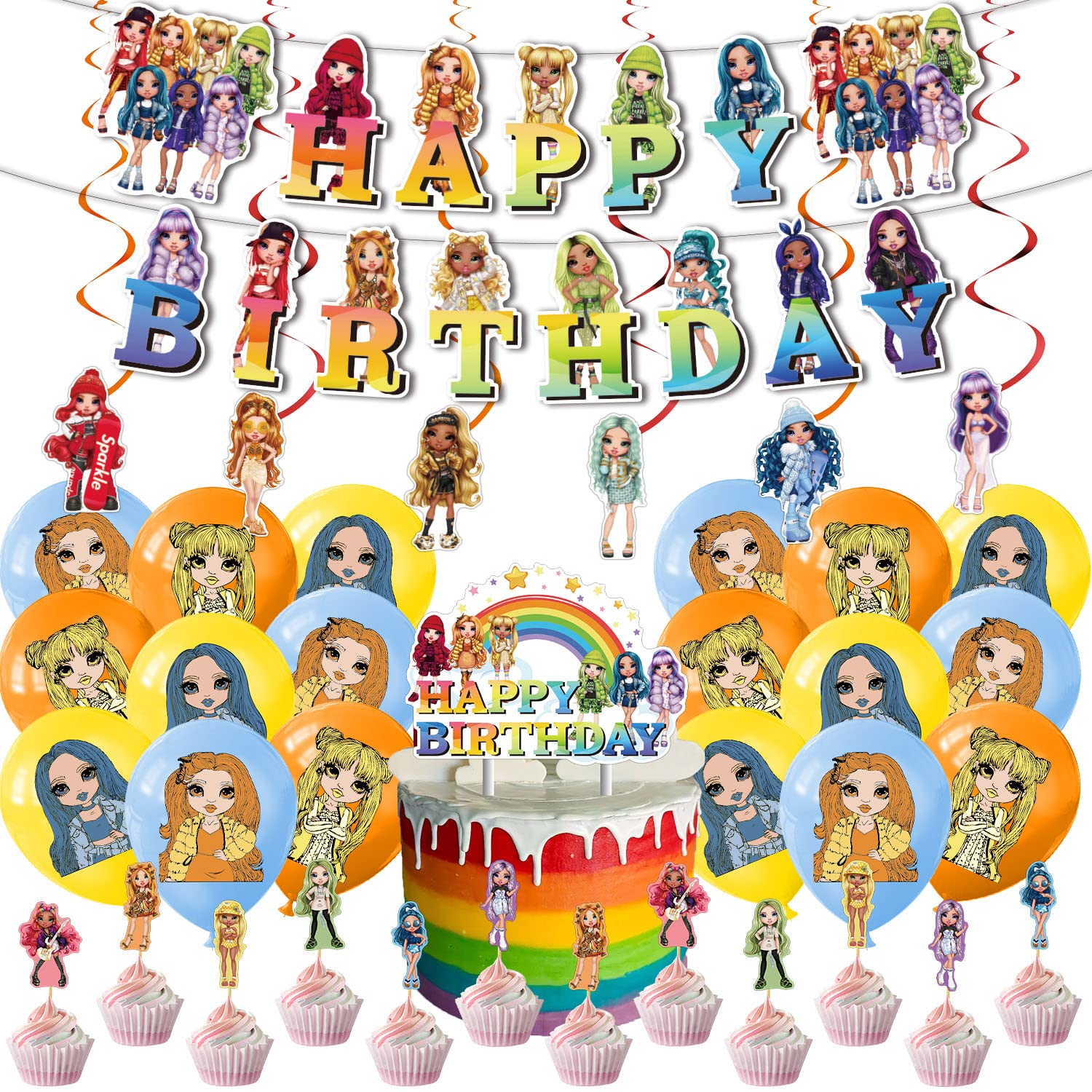 Rainbow High Dolls Theme Birthday Slumber Party Supplies Decorations ...