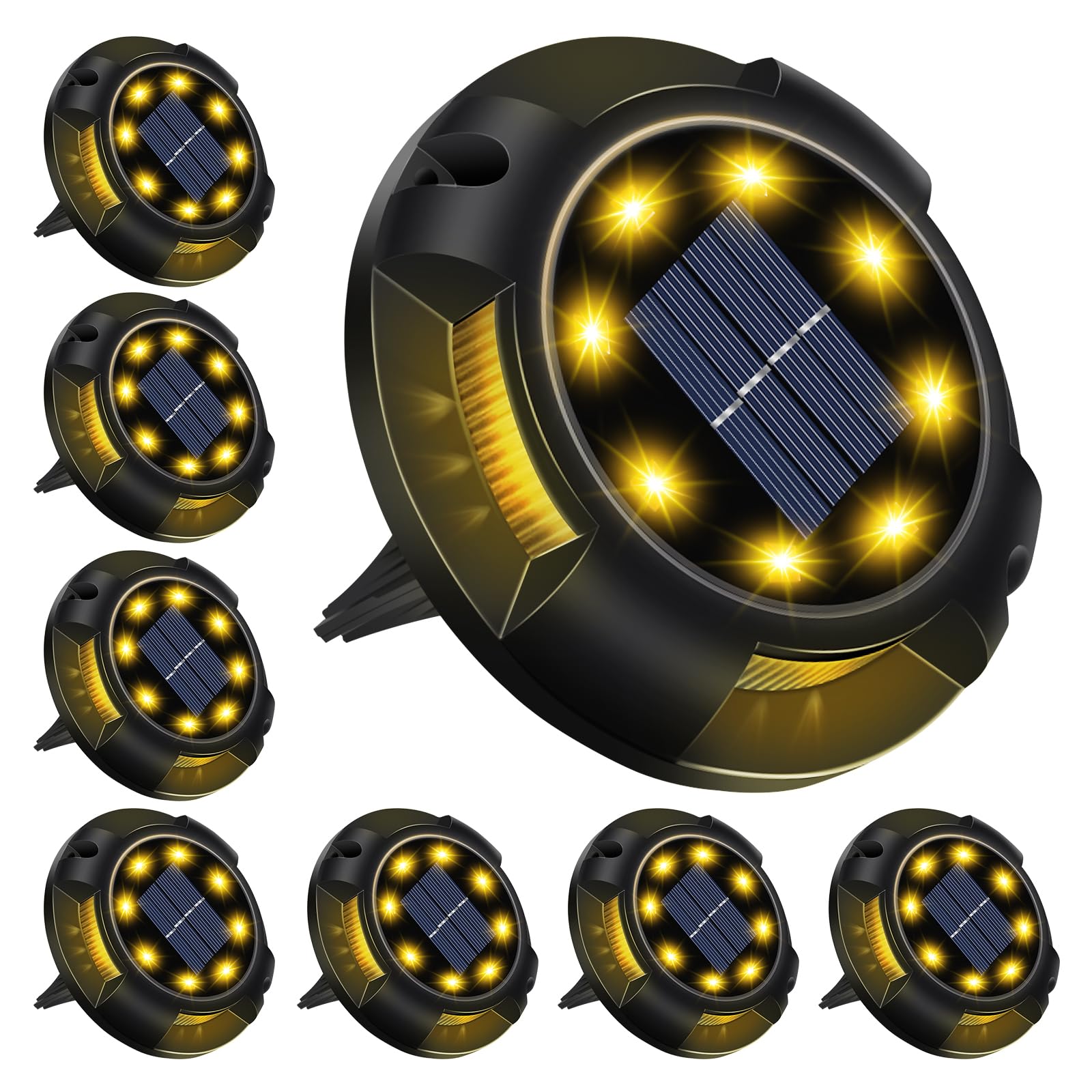 Laliled Swivel Disk Lights Solar Powered Ground Lights, 12 LEDs ...