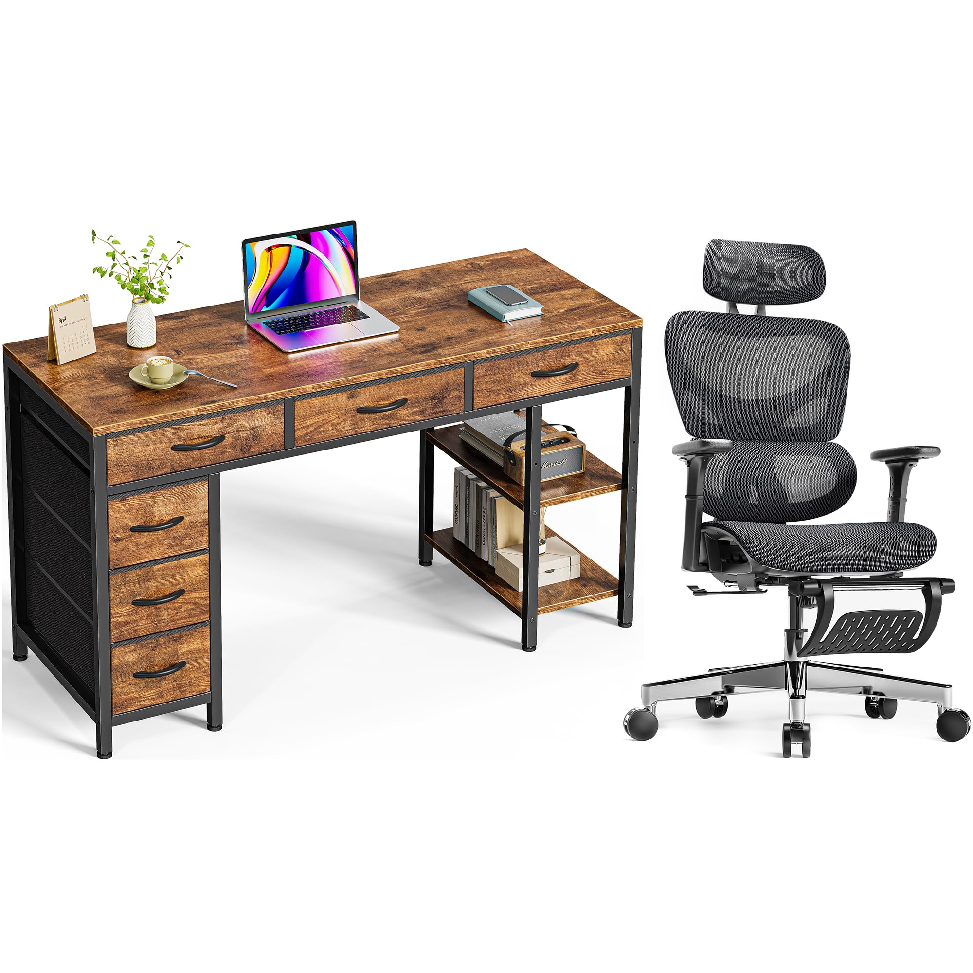 Amazon.com: Huuger Computer Desk with 6 Drawers, 47 Inch Office Desk ...