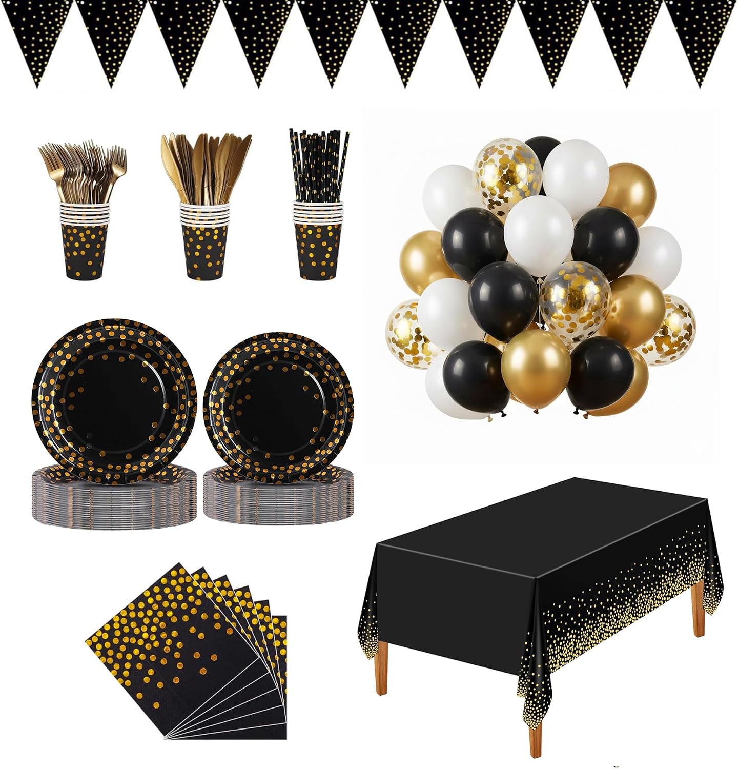 Amazon.com: Black and Gold Party Supplies - Party Dinnerware - Black ...