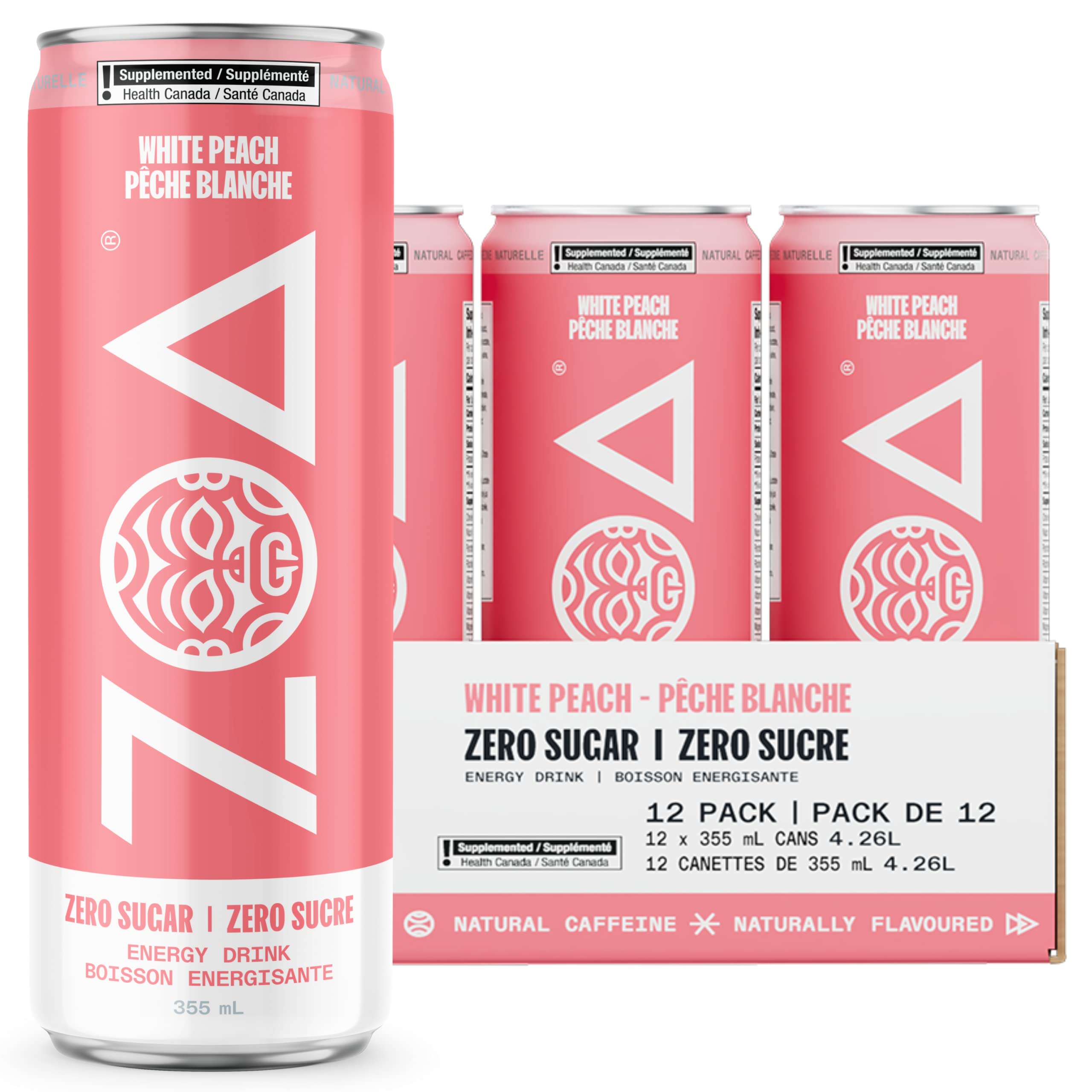 ZOA Zero Sugar Energy Drinks, White Peach - 355ml (Pack of 12) : Amazon ...