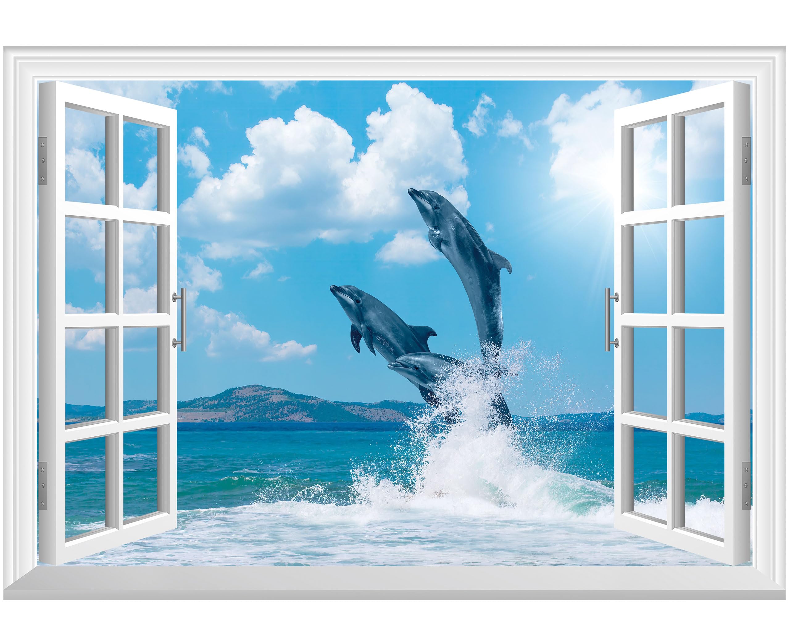 Amazon.com: FLFK Fake Window Wall Mural - Ocean Dolphins Faux Window ...