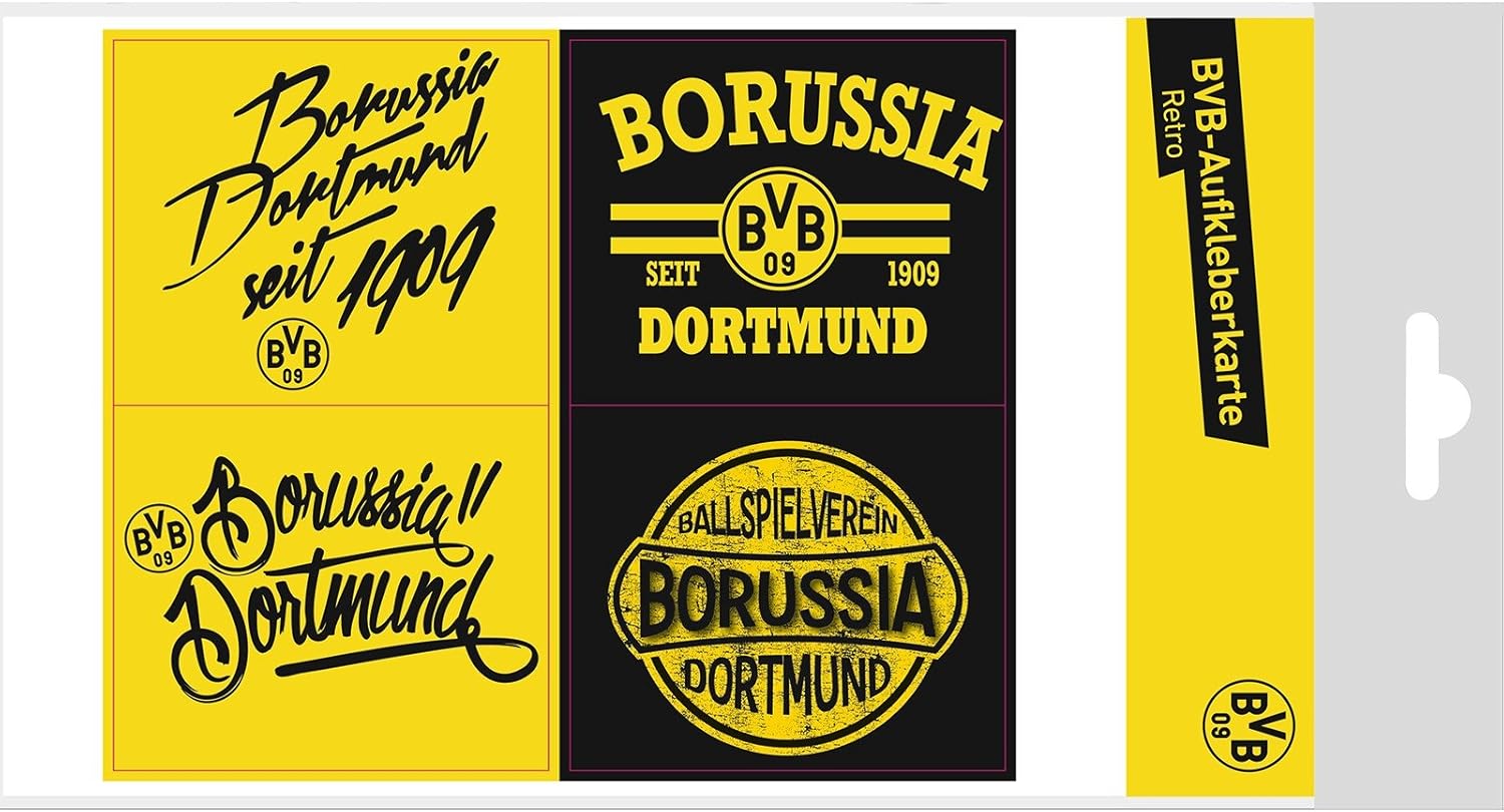 Borussia Dortmund BVB Sticker Retro Pack of 4, Black/Yellow, 15 x 20 x ...